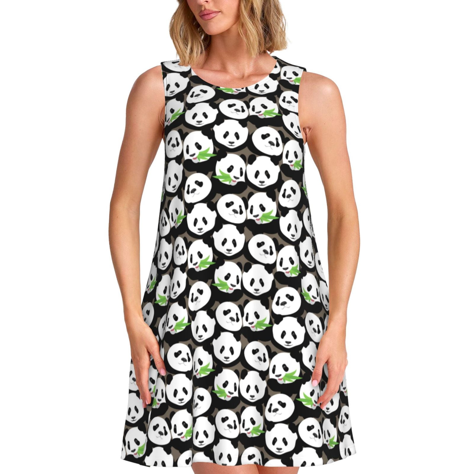 Fotbe Panda Bear Pattern Women’s Summer Tank Midi Dress – Sleeveless A ...