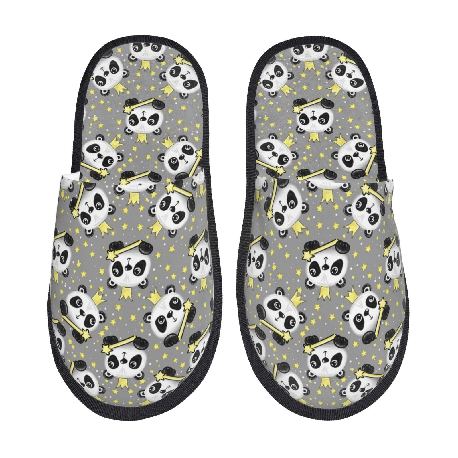 Fotbe Panda With Crown And Stars Pattern Women's Fuzzy Slippers Plush ...