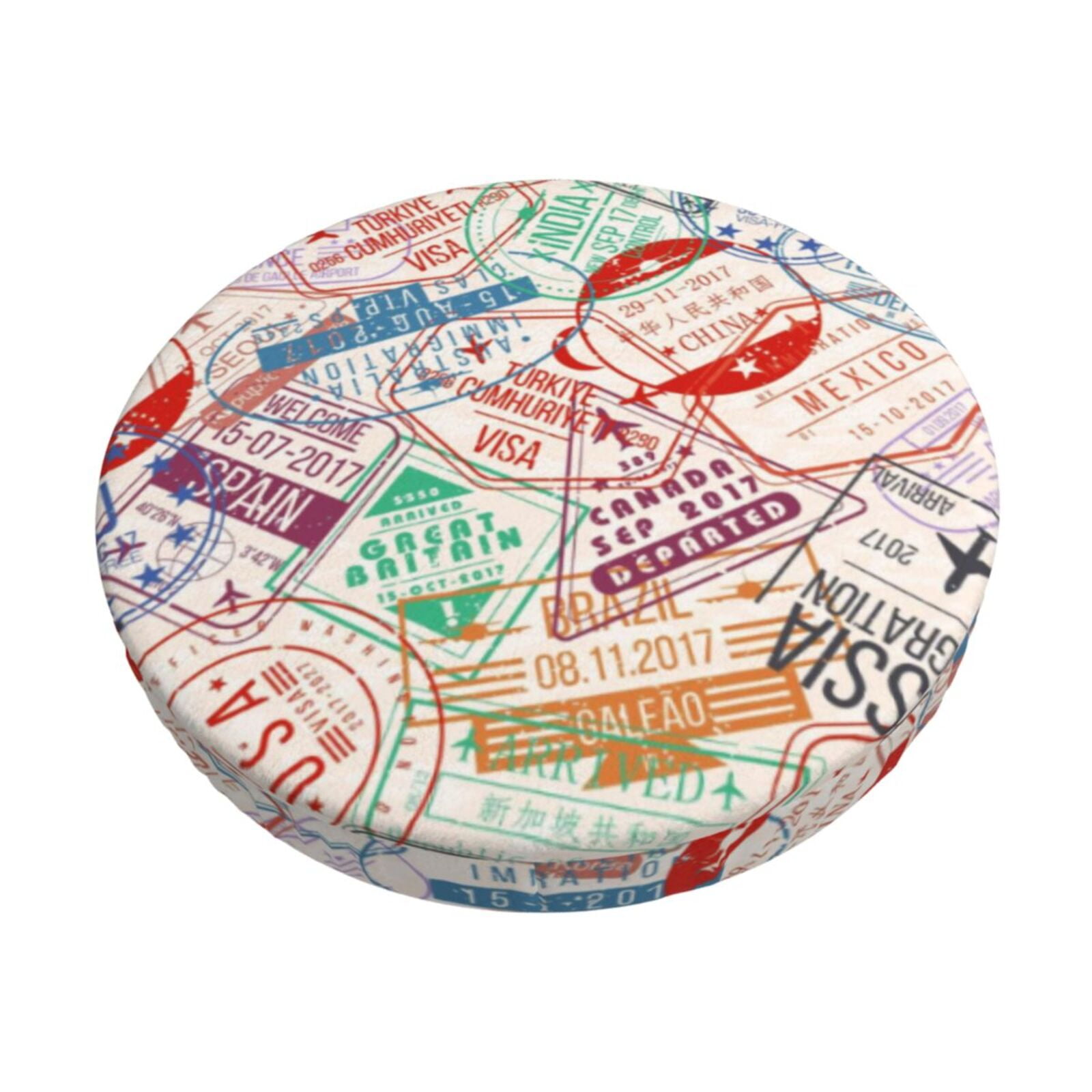 Fotbe Passport Stamp Stool Covers Round,Waterproof Round Bar Stool ...