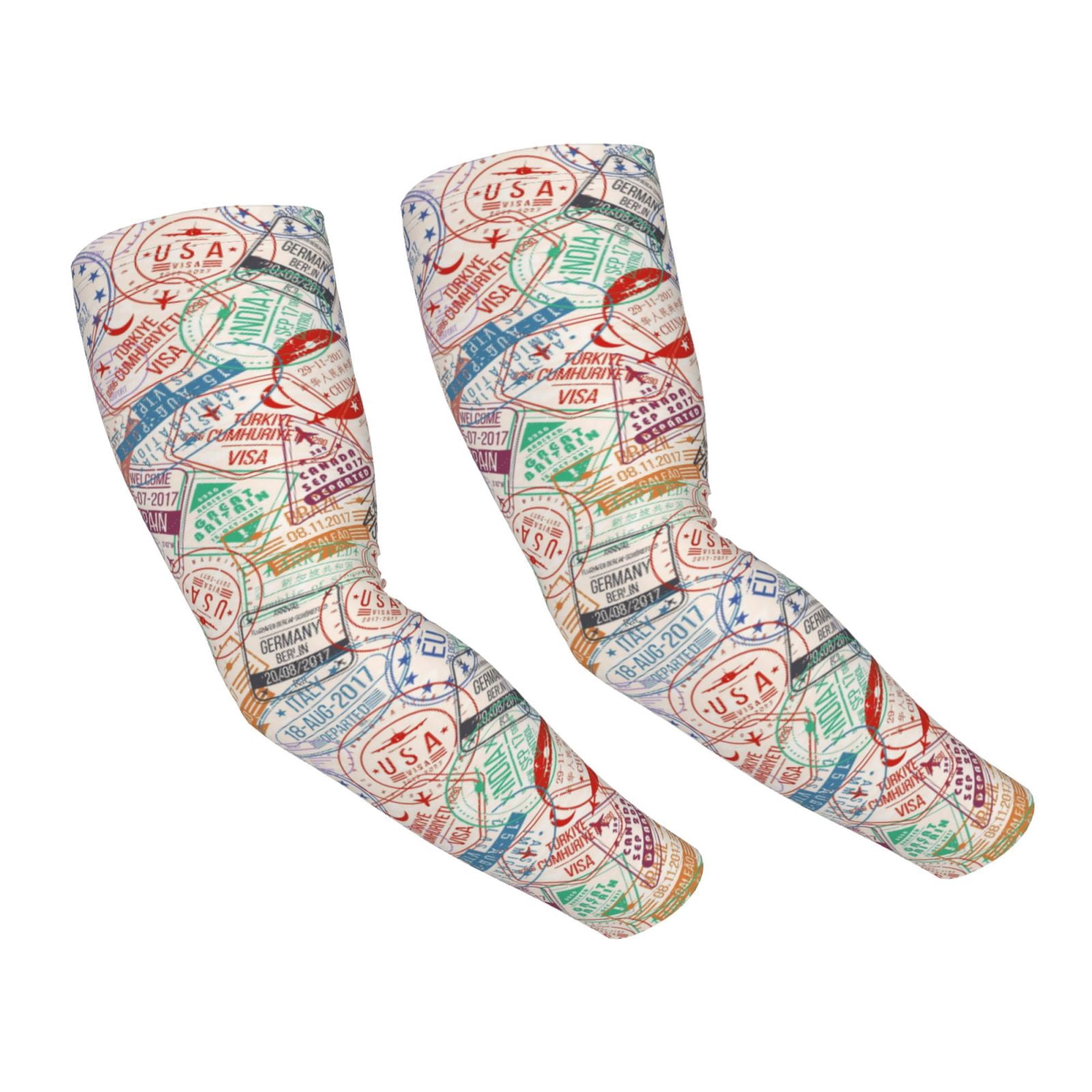 Fotbe Passport Stamp UV Sun Protection Arm Sleeves - Tattoo Cover Up ...