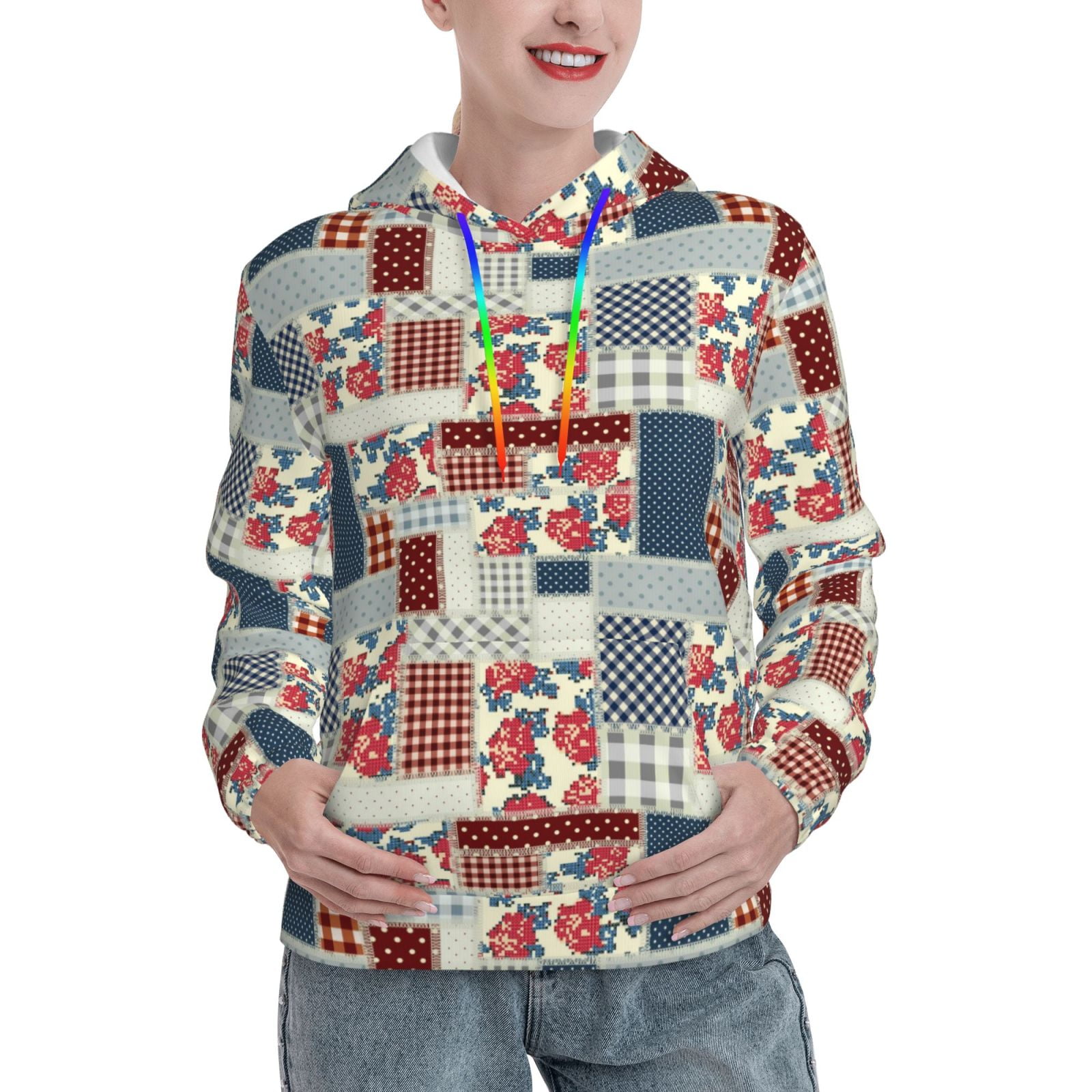 Fotbe Patchwork In Country Style Pattern Womens Long Sleeve Hoodie ...