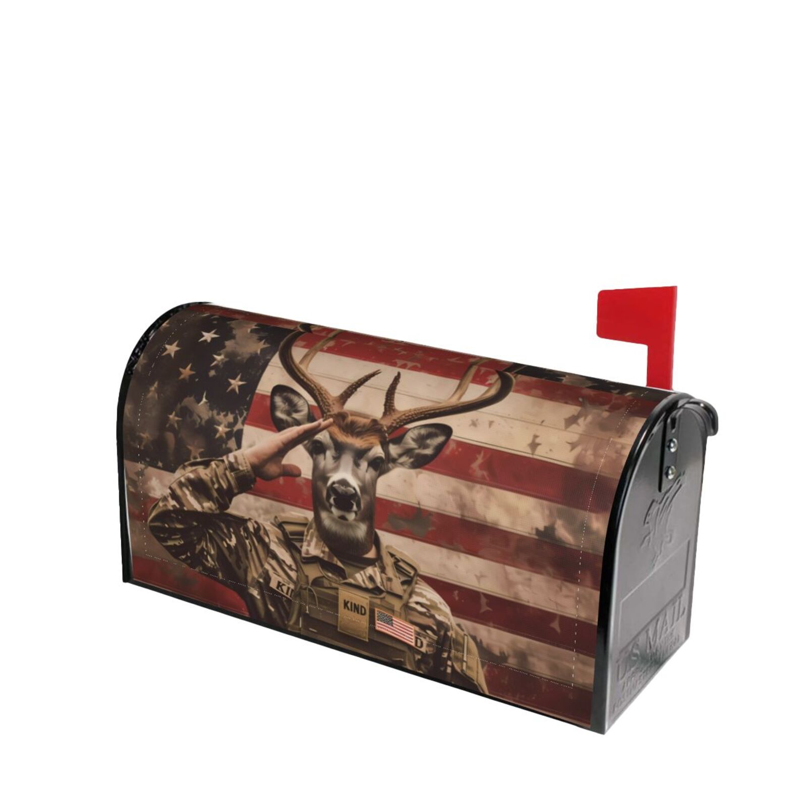 Fotbe Patriotic Deer Soldier Salute Mailbox Covers Post Letter Box ...