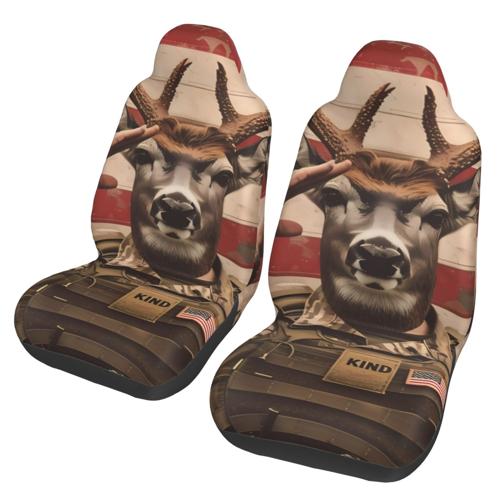 Fotbe Patriotic Deer Soldier Salute Pattern Automotive Seat Covers for ...