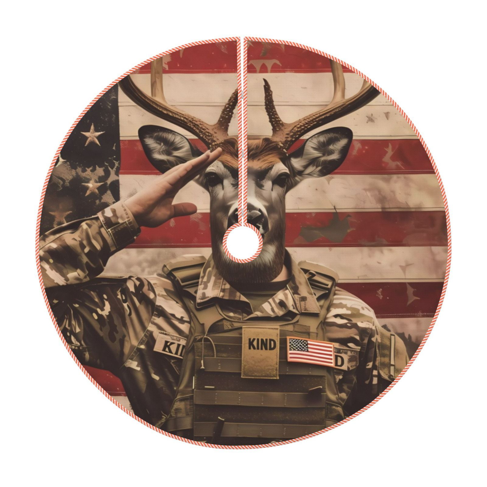 Fotbe Patriotic Deer Soldier Salute Pattern Christmas Tree Skirt, Tree ...