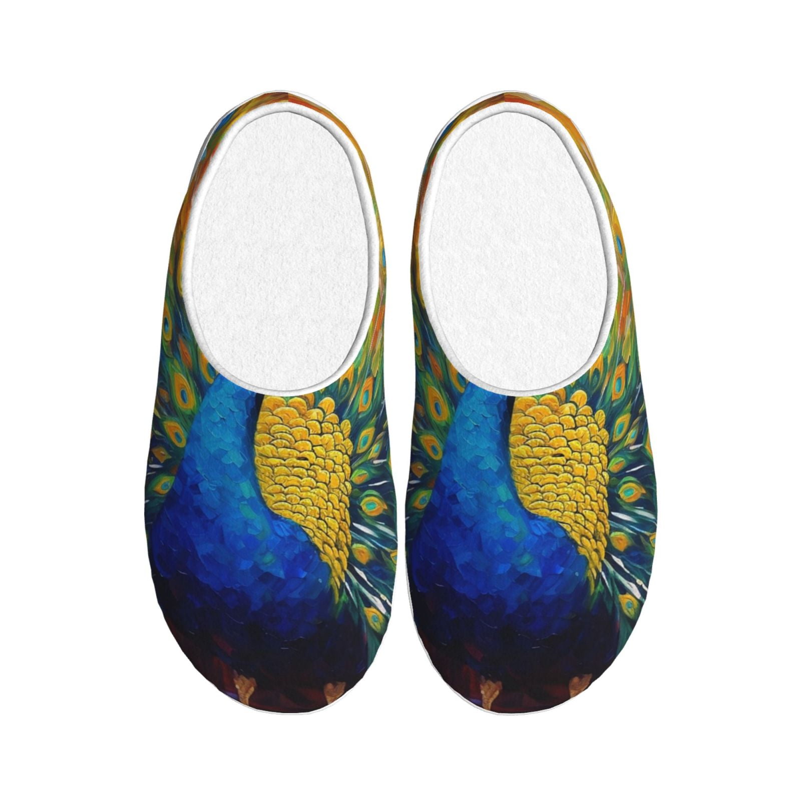 Fotbe Peacocks Pattern Women's Fuzzy Curly Fur Memory Foam Loafer ...