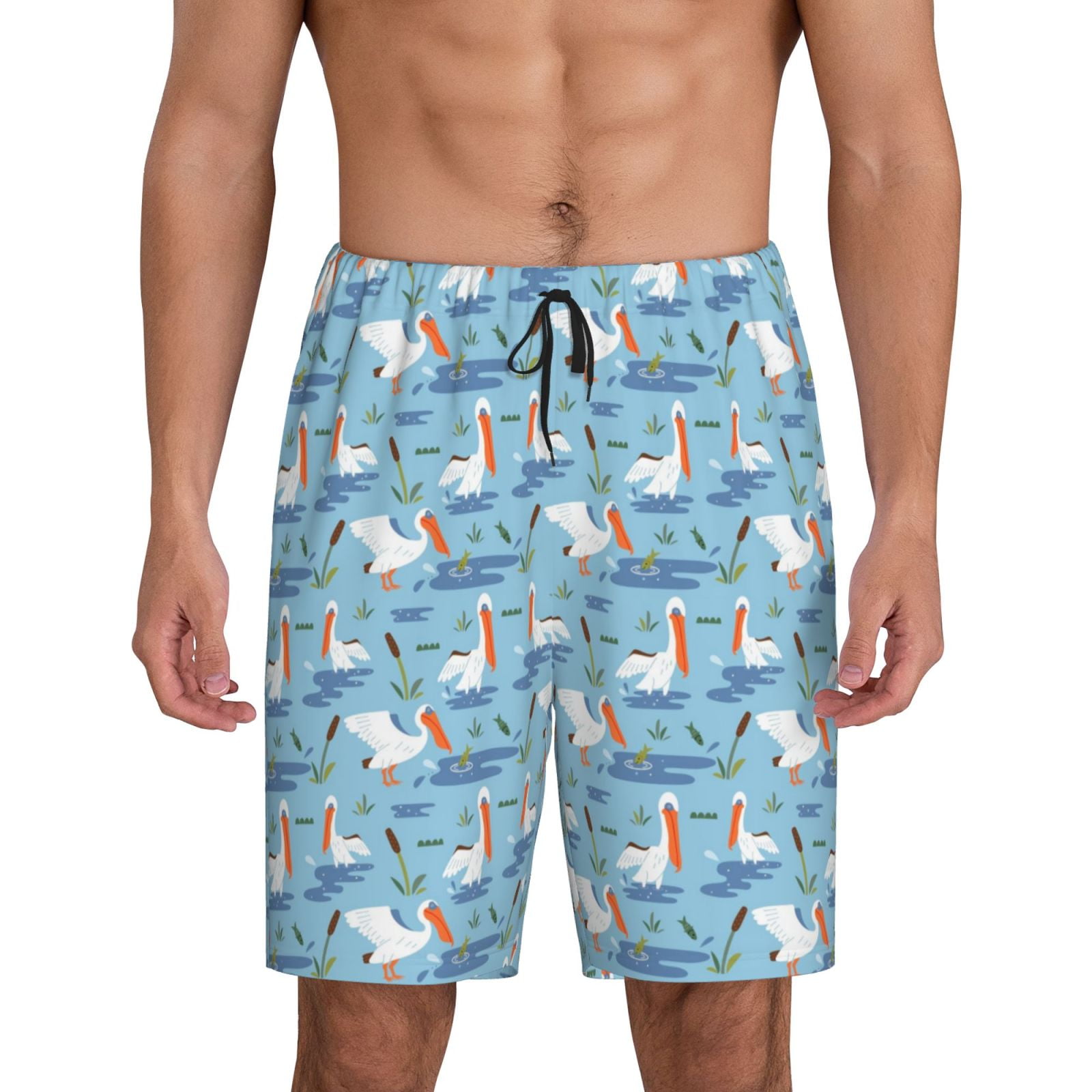 Fotbe Pelican Reed And Fish Pajama Shorts for Men, Men's Pajama Bottoms ...