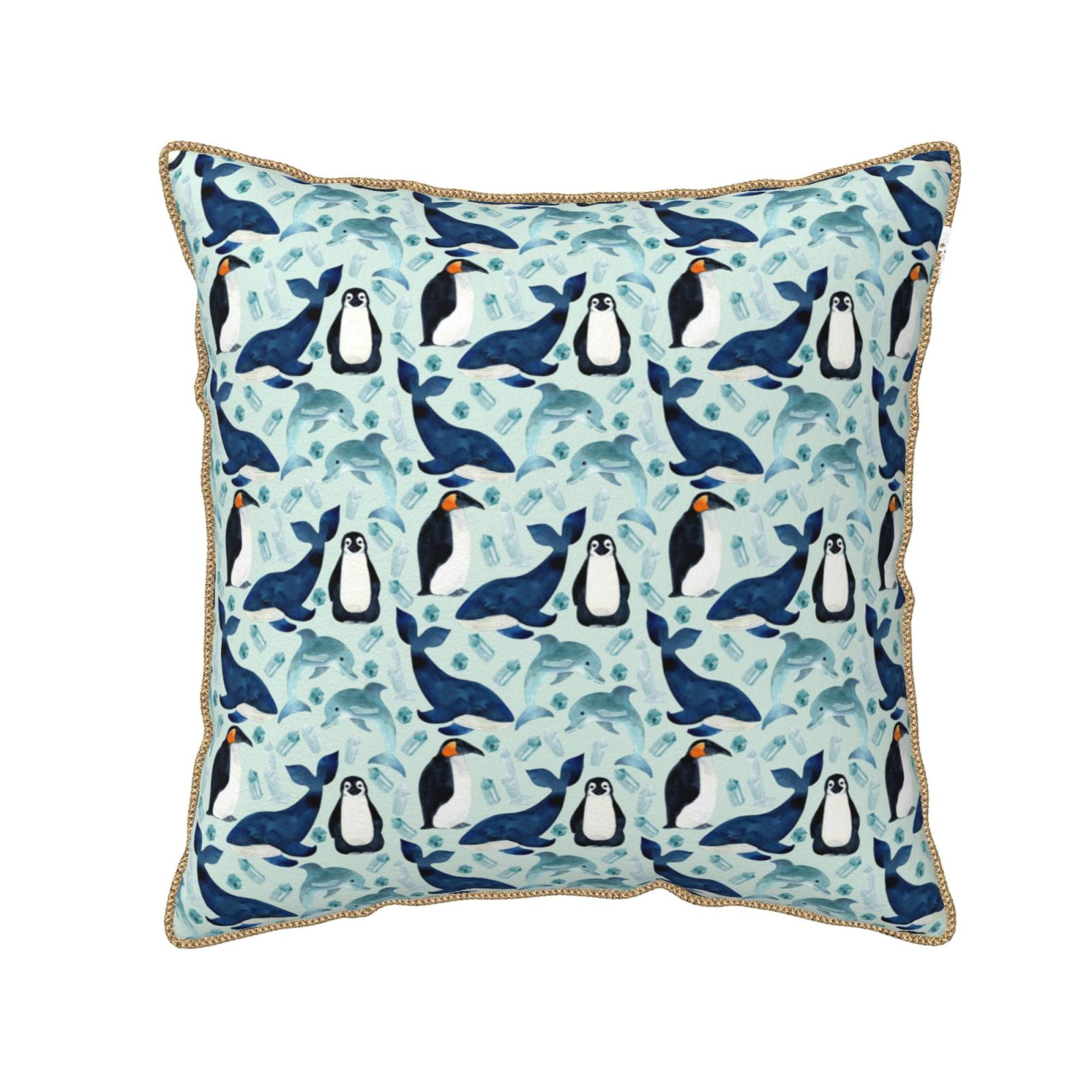 Fotbe Penguins Dolphins Whales Pattern Velvet Decorative Throw Pillow ...