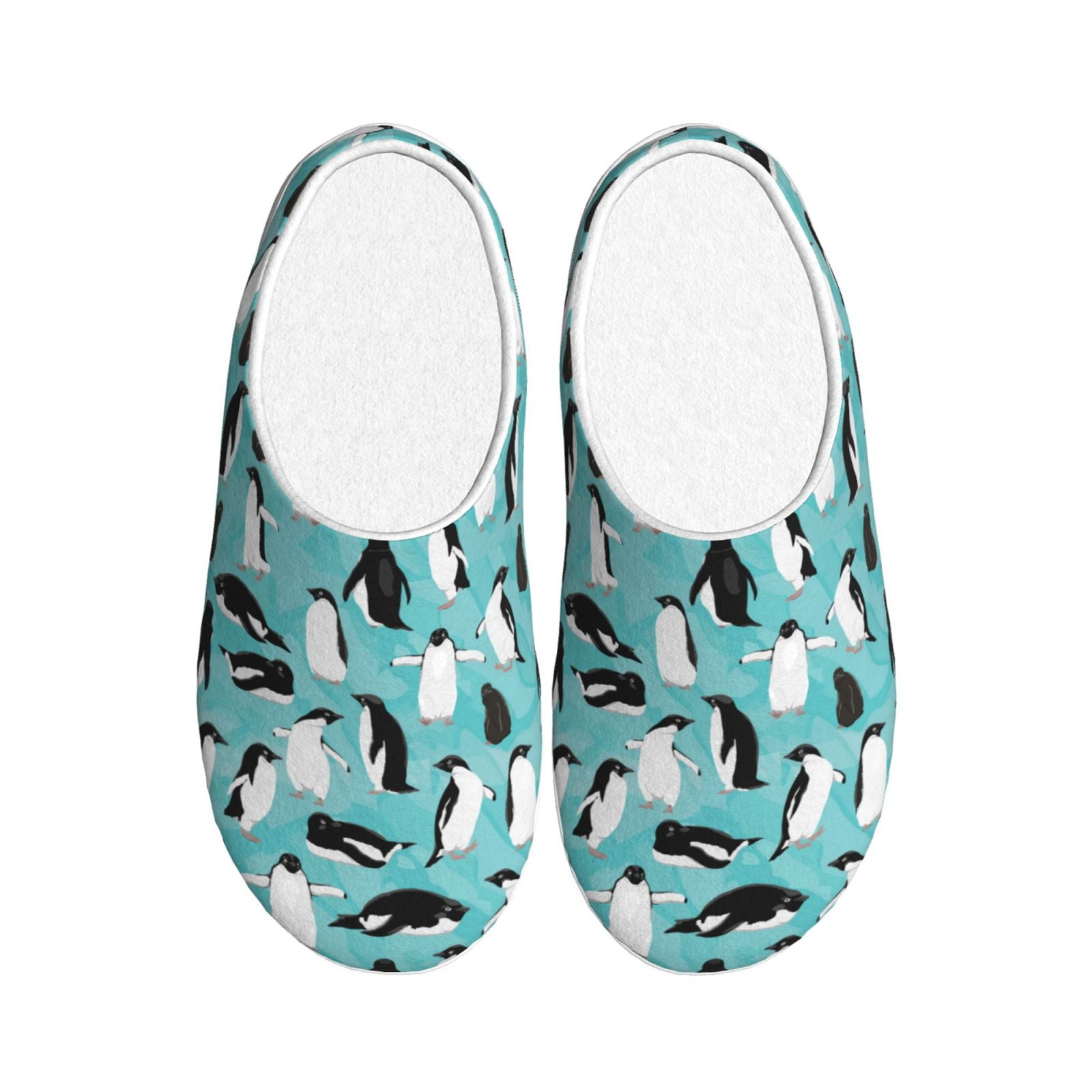 Fotbe Penguins Pattern Women's Fuzzy Curly Fur Memory Foam Loafer ...