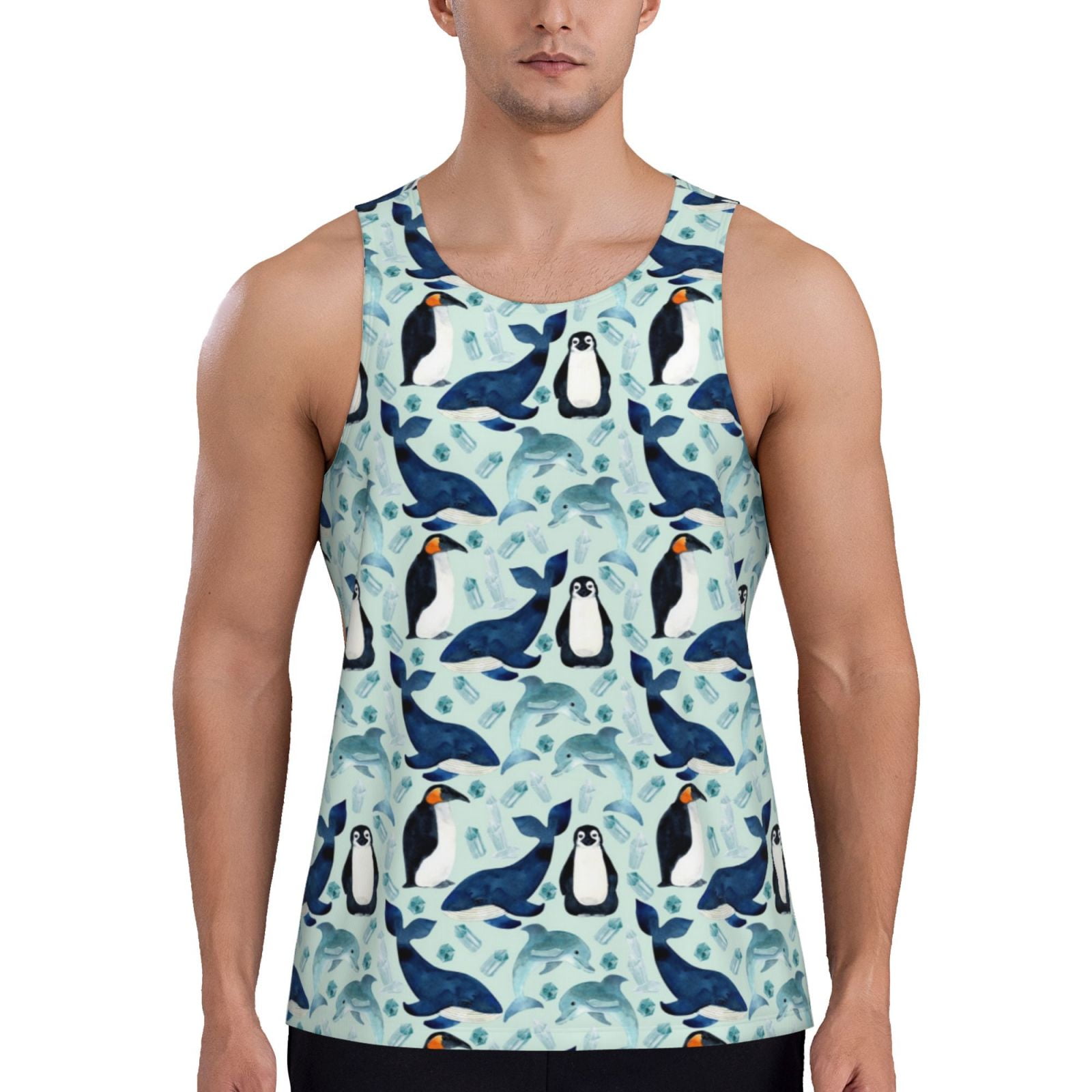 Fotbe Penguins Whales Pattern Men's Quick Dry Workout Tank Top Gym ...