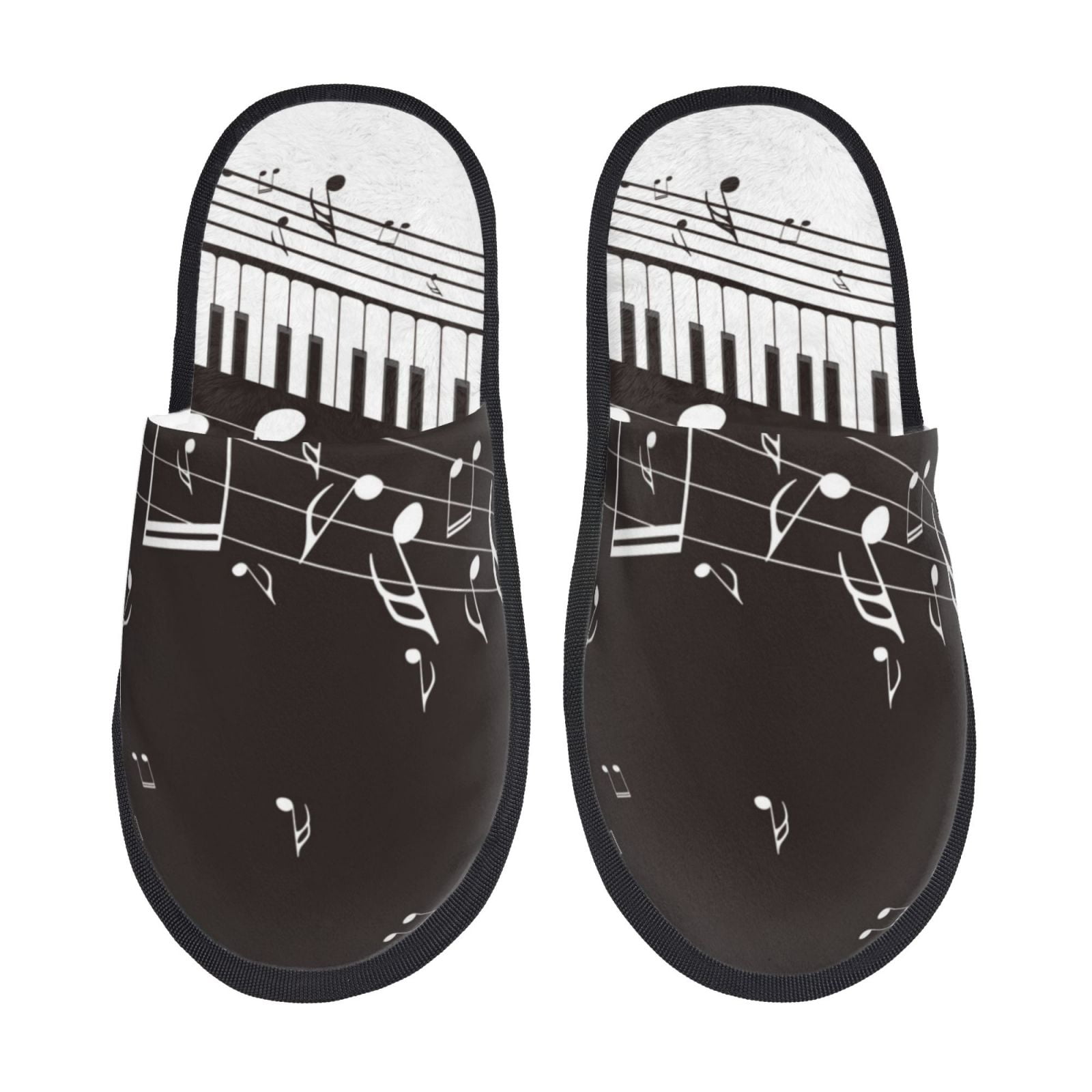 Fotbe Piano Keys With Musical Notes Pattern Women's Fuzzy Slippers ...