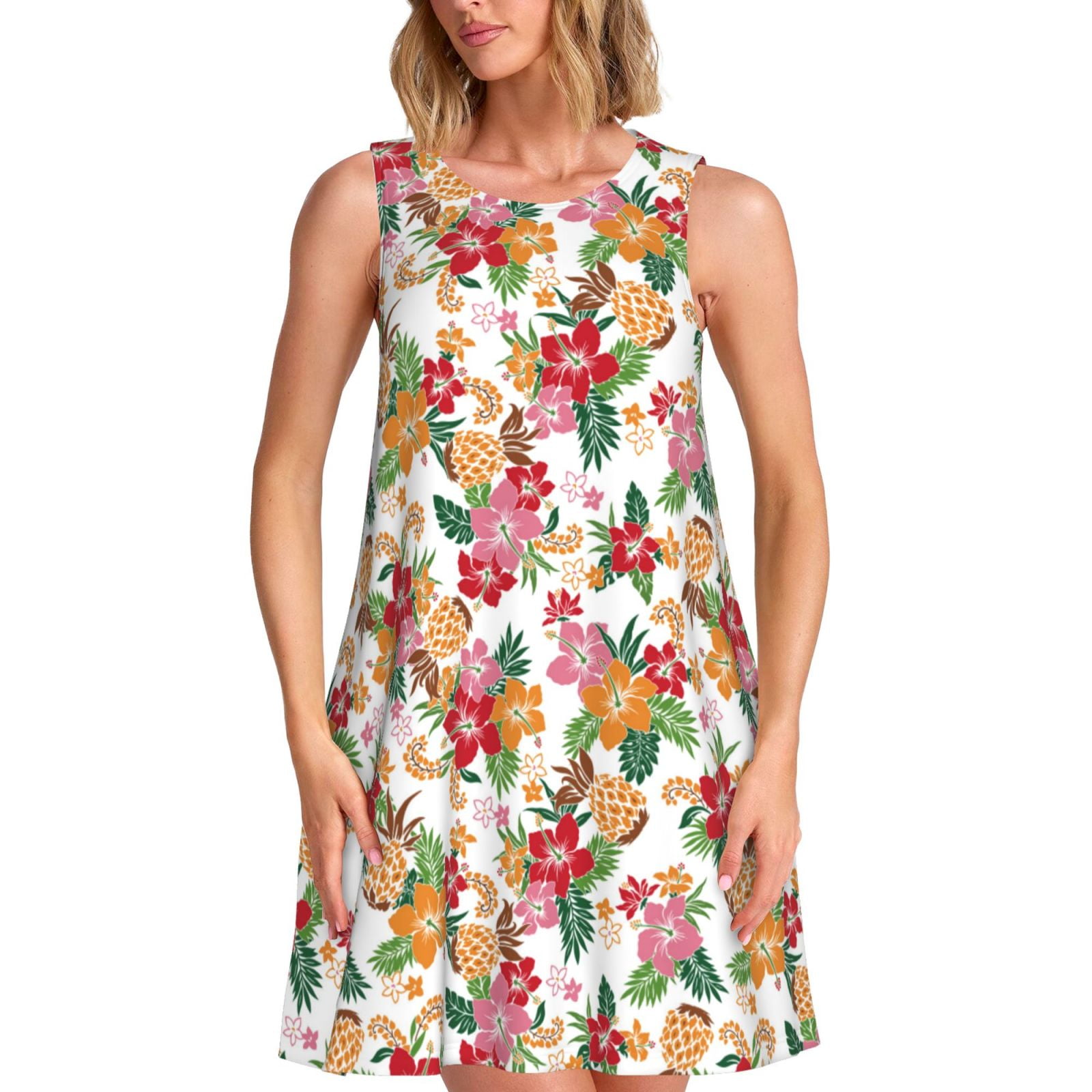 Fotbe Pineapple Flower Pattern Women’s Summer Tank Midi Dress ...