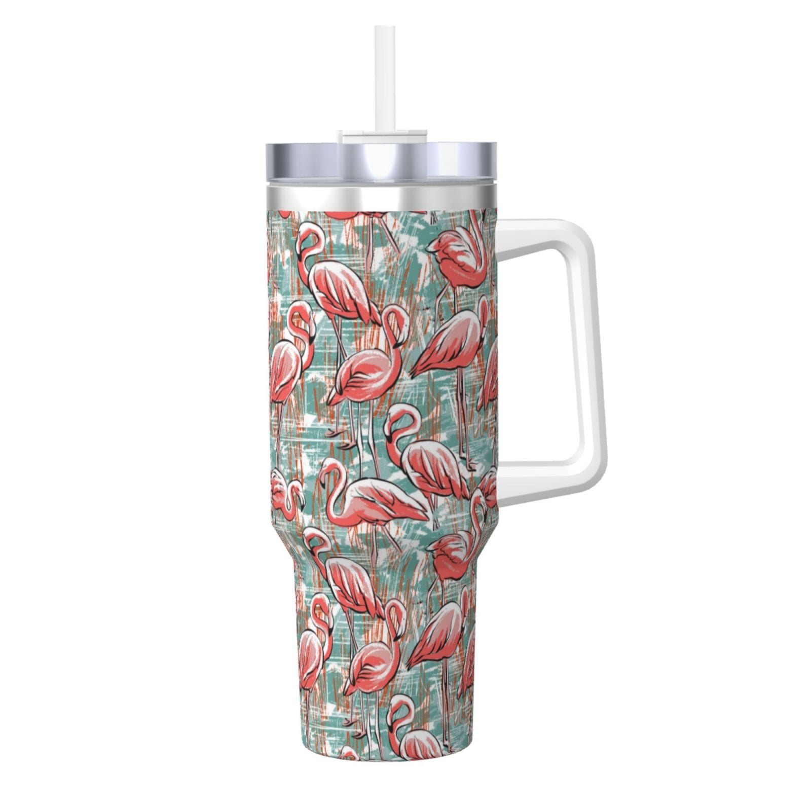 Fotbe Pink Flamingo Pattern 40oz Ice Bully With Handle And Straw ...