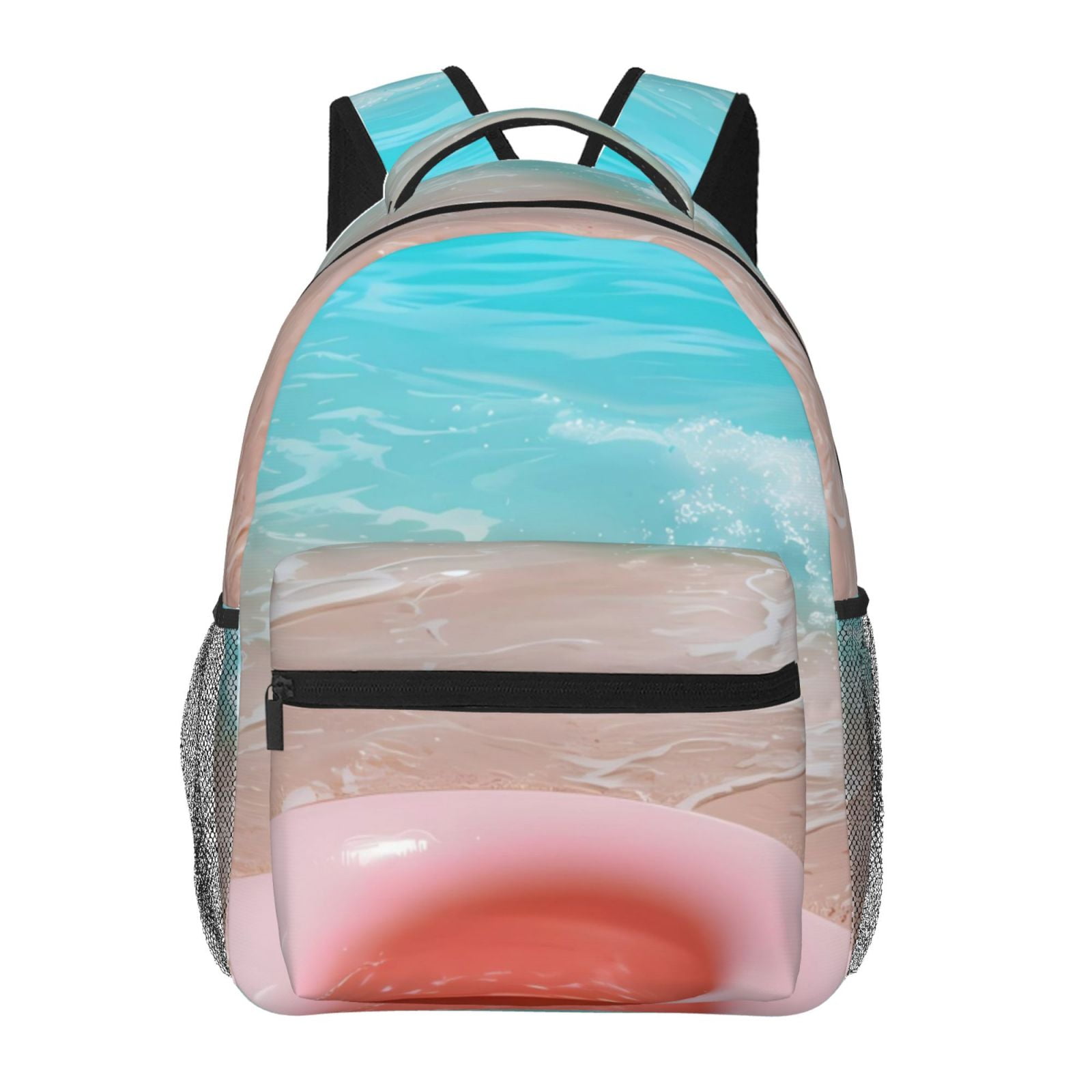 Fotbe Pink Float Ring On Beach Pattern Casual Backpack for School ...