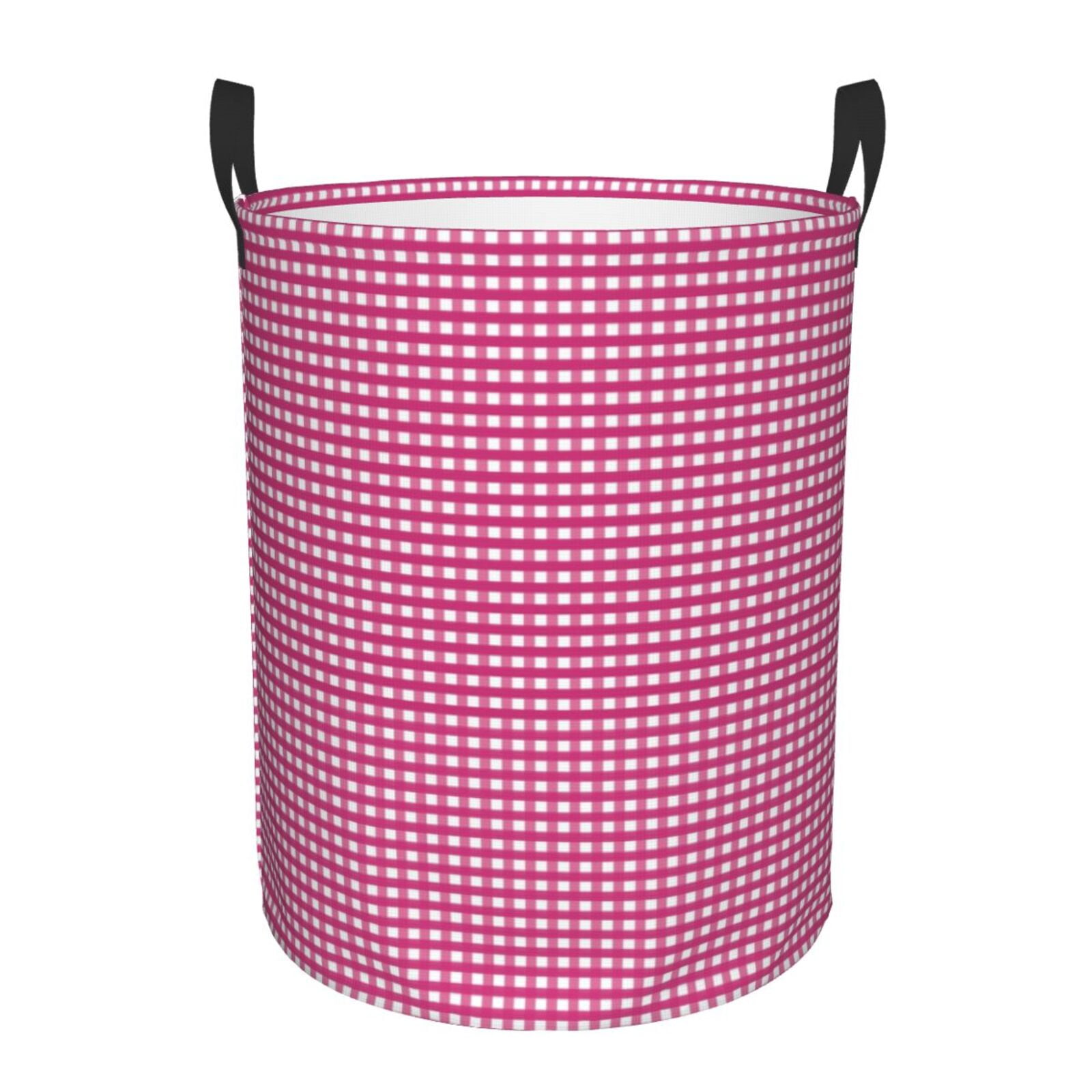 Fotbe Pink Gingham Laundry Basket with Handles, Waterproof Large ...