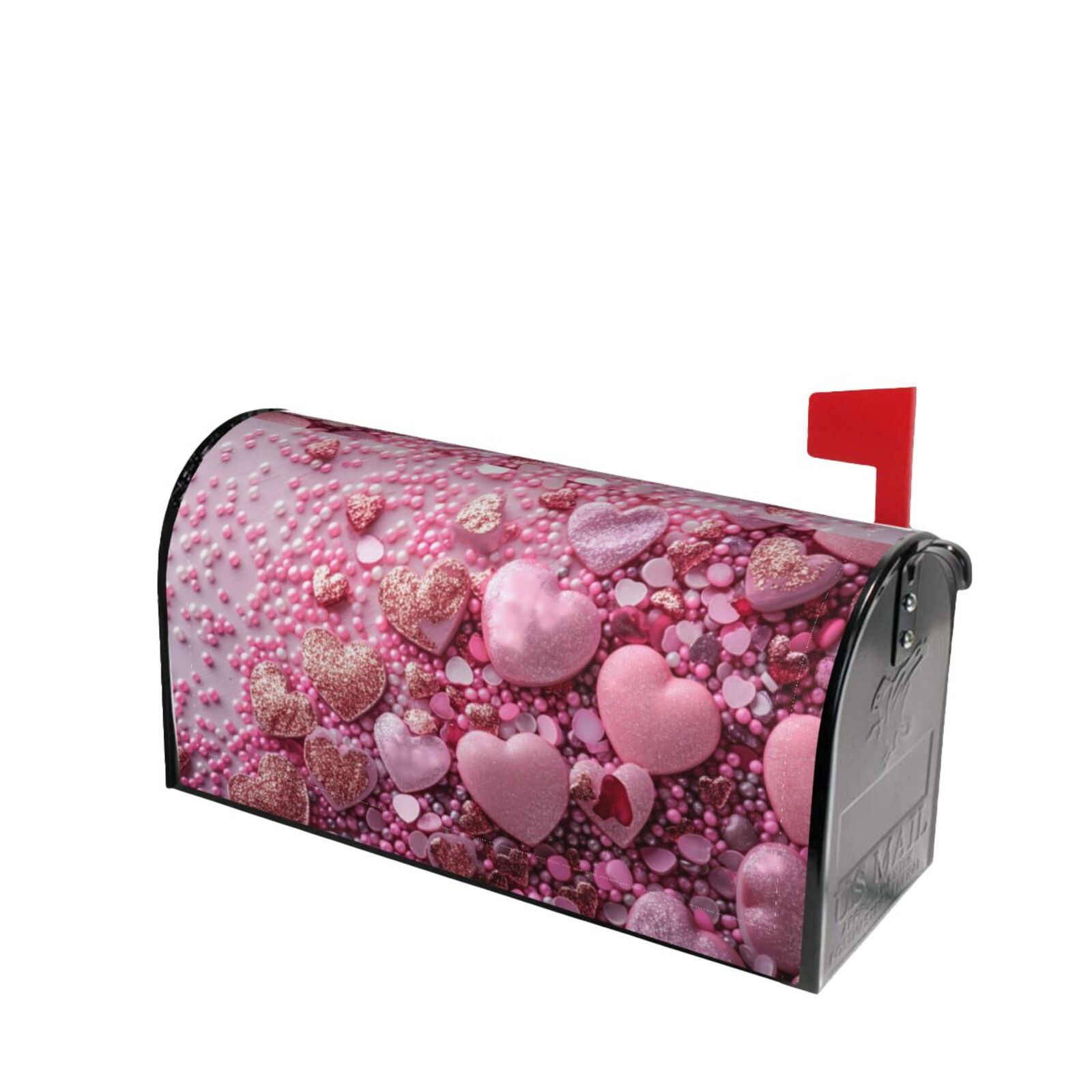Fotbe Pink Glitter Heart Candy Mailbox Covers Post Letter Box Cover ...