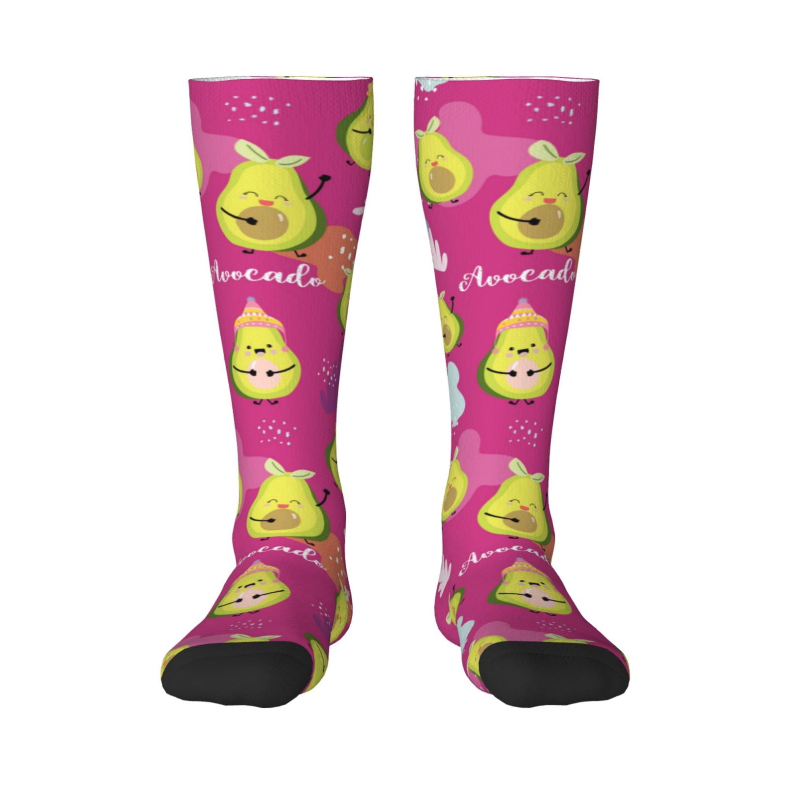 Fotbe Pink Green Avocado print Women's Men's Novelty Crew Socks Cotton ...