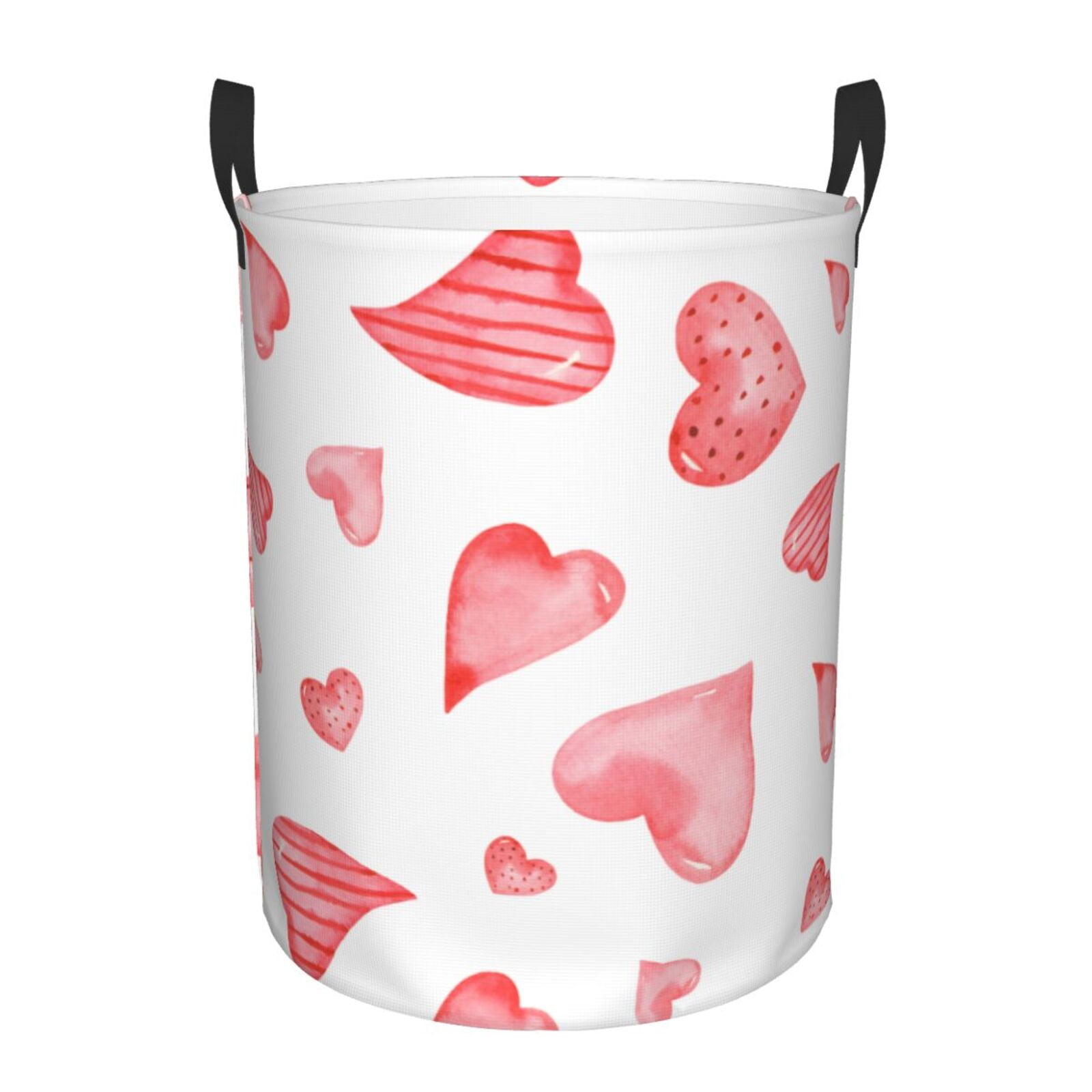 Fotbe Pink Hearts Laundry Basket with Handles, Waterproof Large Laundry ...
