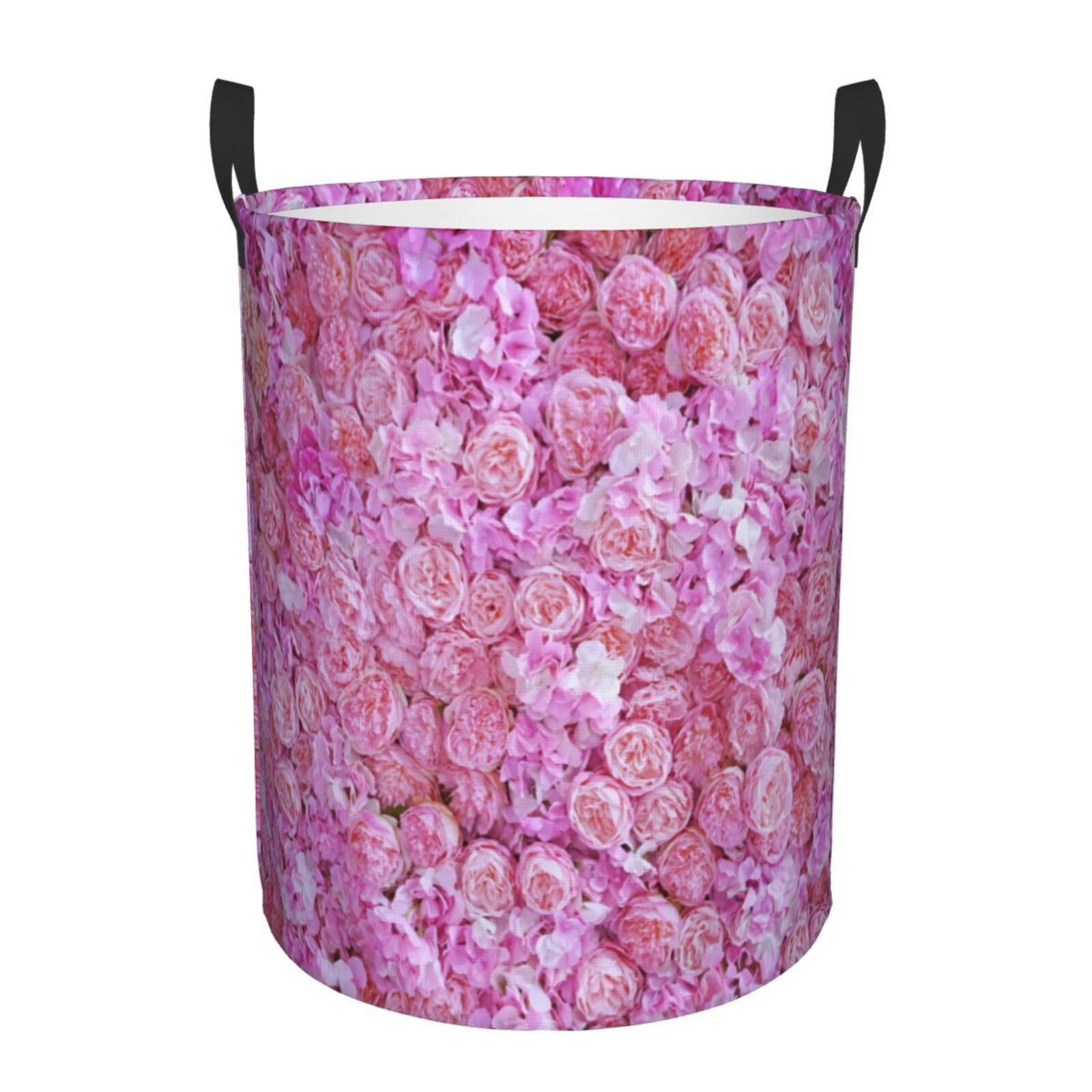 Fotbe Pink Roses Pattern Laundry Basket with Handles, Waterproof Large ...