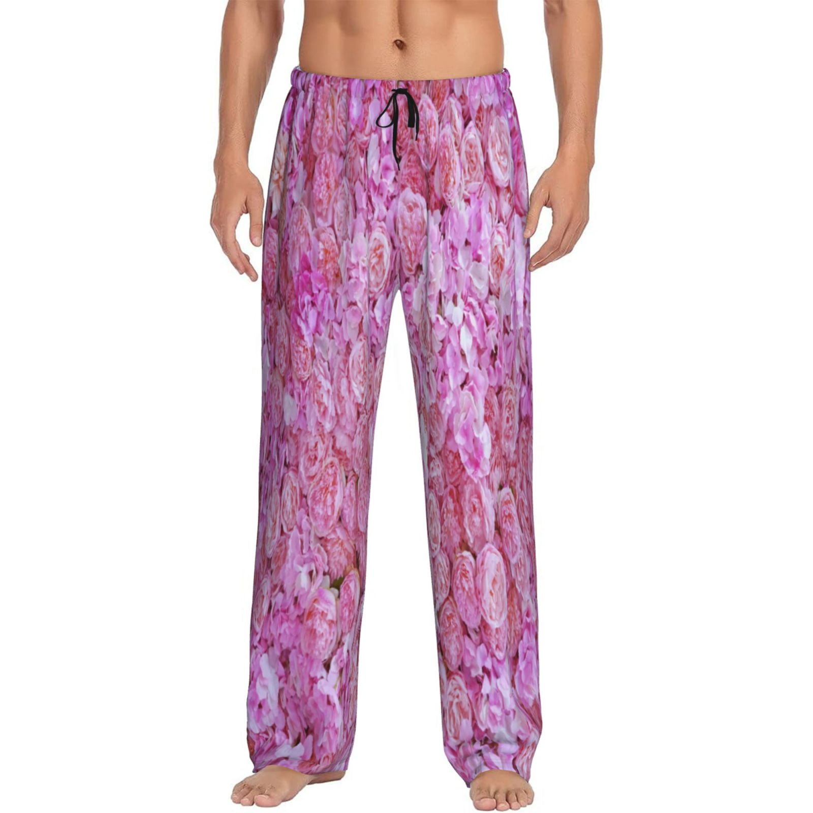 Fotbe Pink Roses Pattern Men's Pajama Pants,Sleepwear Pants,Pj Bottoms ...