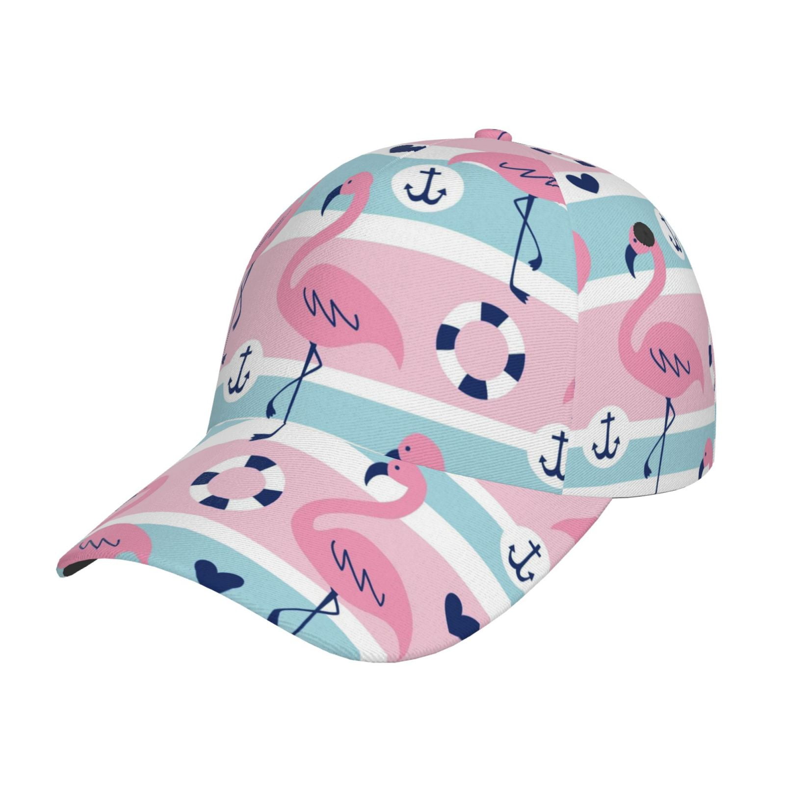 Fotbe Pink Striped Flamingo Baseball Cap, Pink Striped Flamingo Print ...