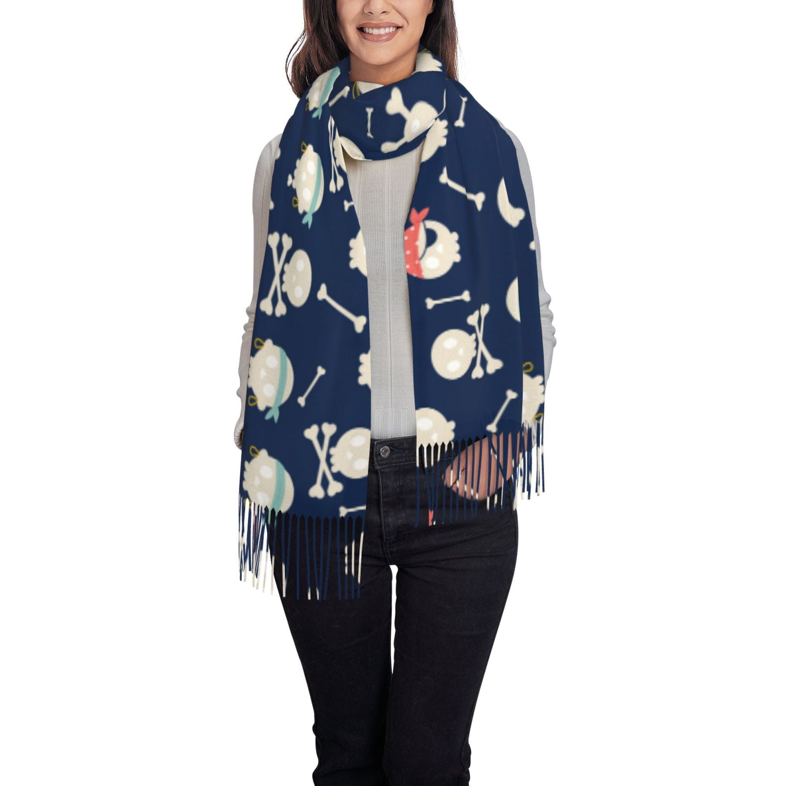 Fotbe Pirate Skulls 1 Print Womens Fall Winter Scarf Tassel Soft Warm Blanket Scarves Womens ...