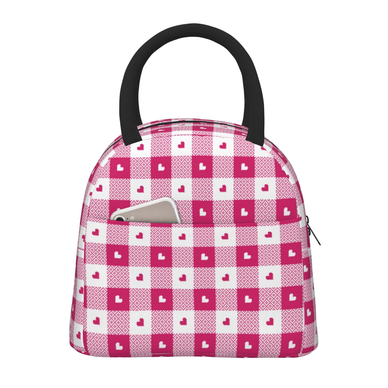 Fotbe Plaid Heart Pattern Lunch Bag, Insulated Lunch Box, Small ...