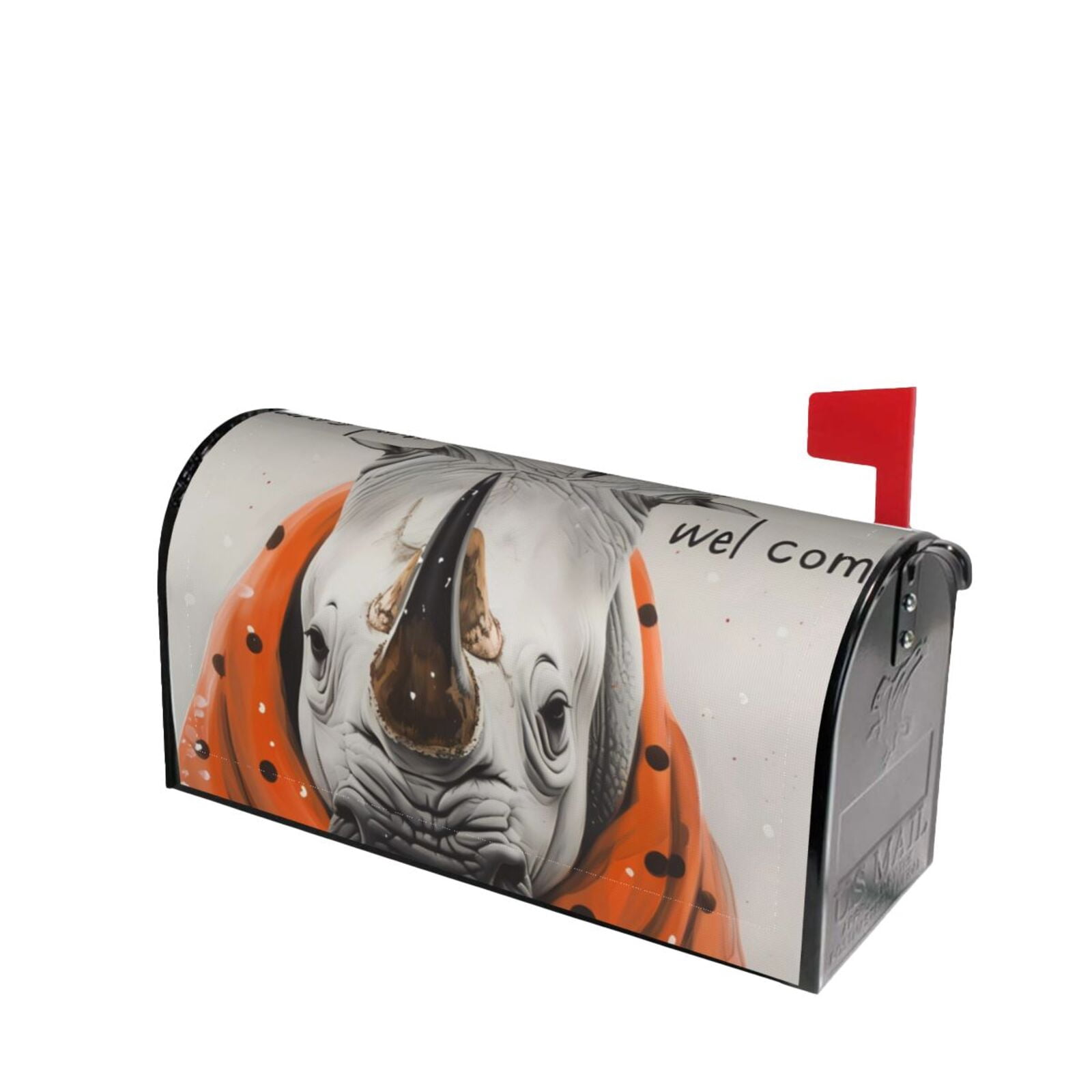 Fotbe Polka Dot Rhino Welcome Mailbox Covers Post Letter Box Cover ...