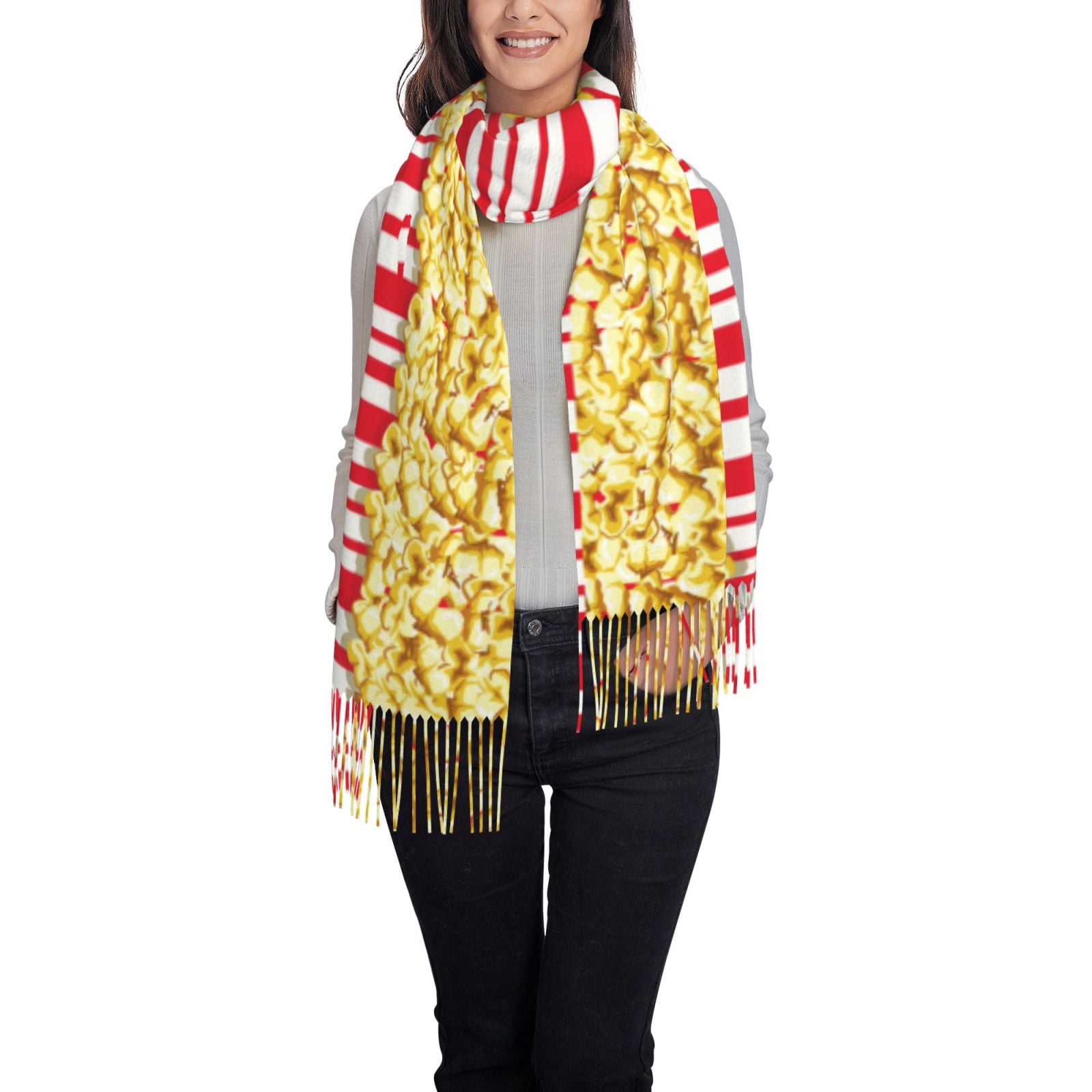 Fotbe Popcorn Print Womens Fall Winter Scarf Tassel Soft Warm Blanket ...