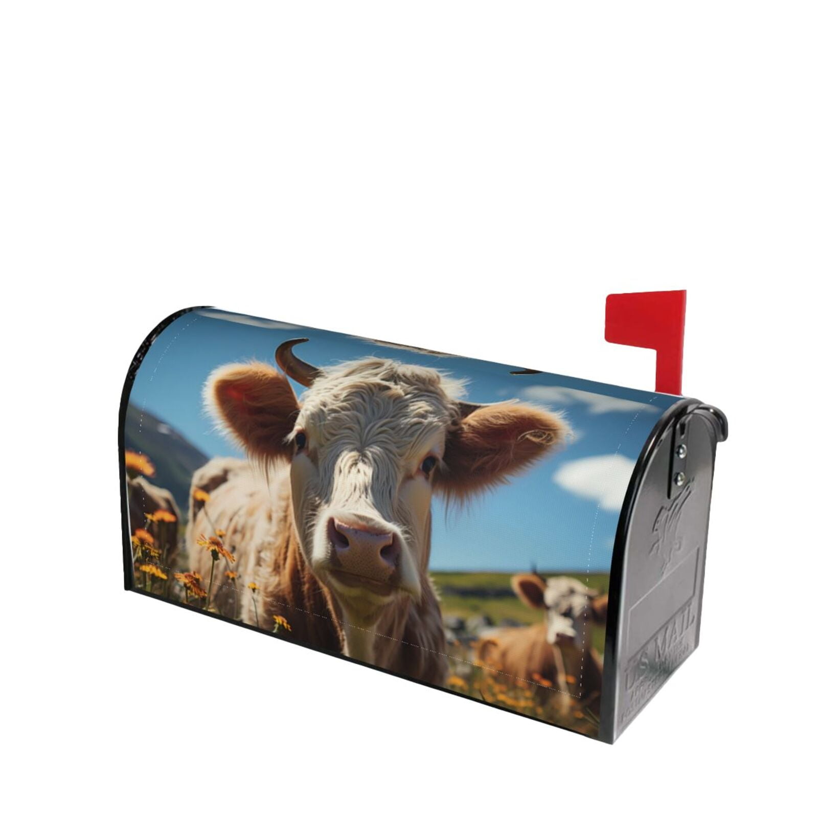 Fotbe Prairie Flower Cow Mailbox Covers Post Letter Box Cover Garden ...