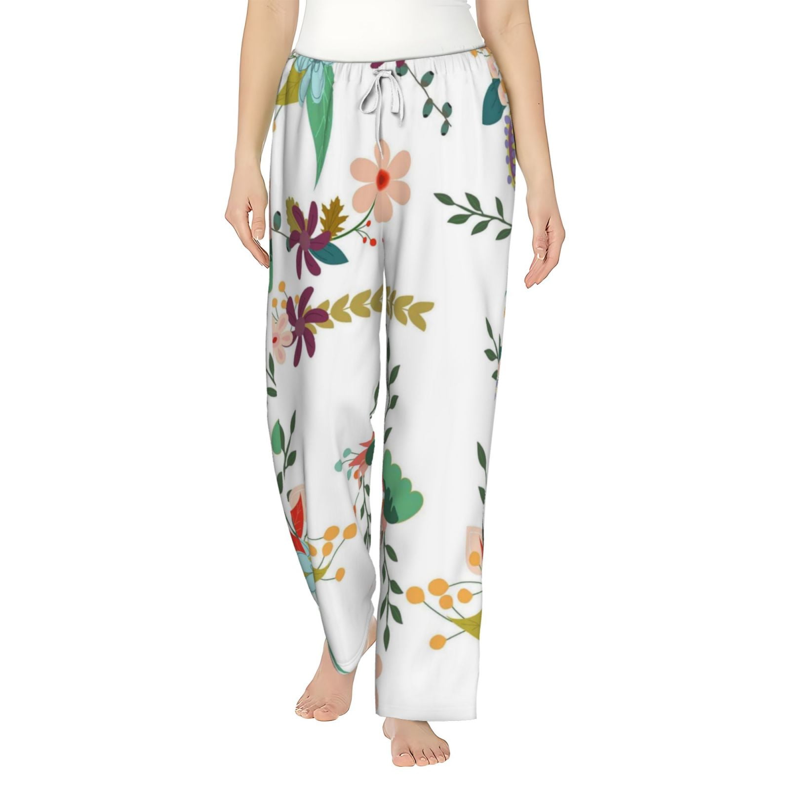 Fotbe Pretty Floral With Leaves Women's Pajama Pants,Sleepwear Pants,Pj ...