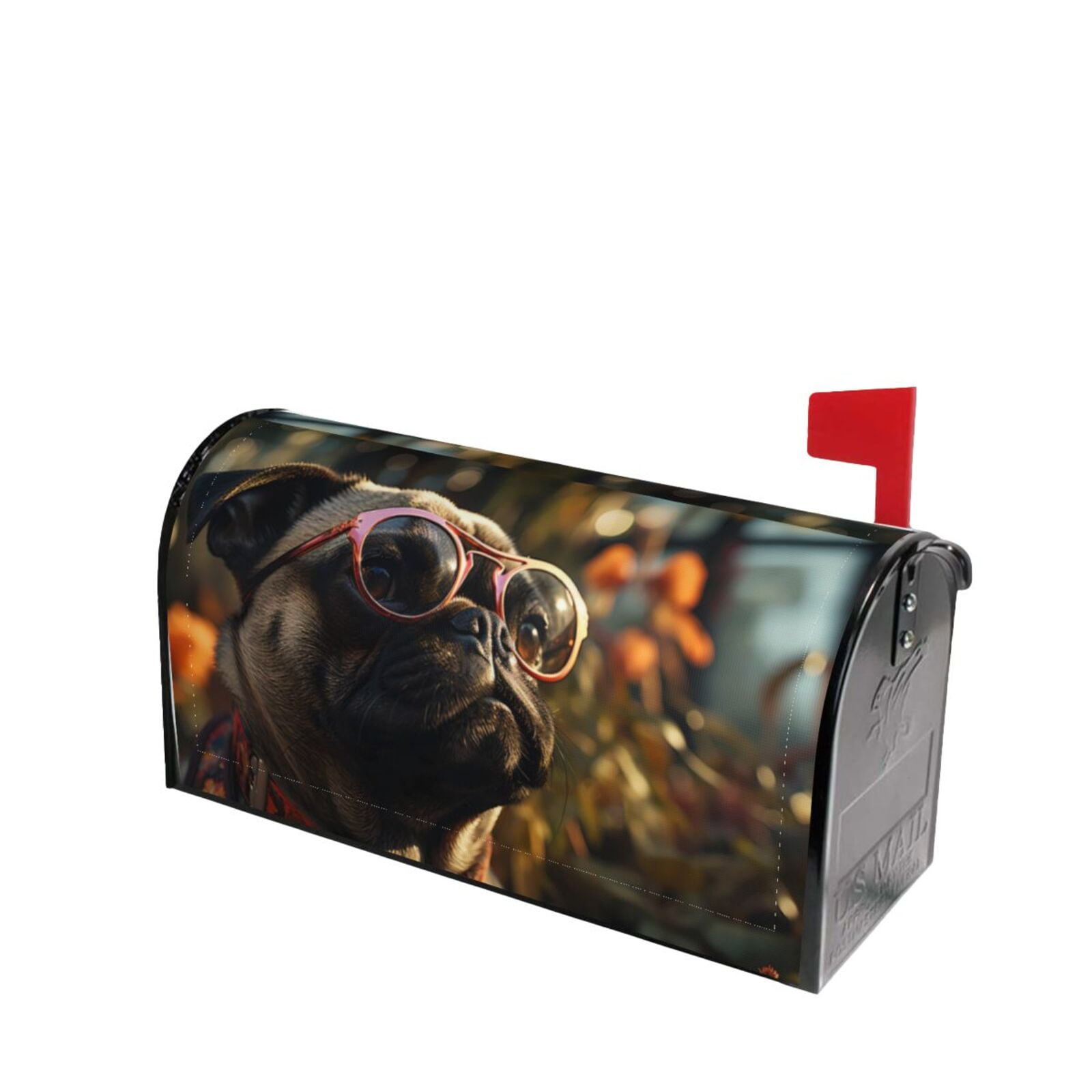 Fotbe Pug Wearing Sunglasses Flowers Mailbox Covers Post Letter Box ...