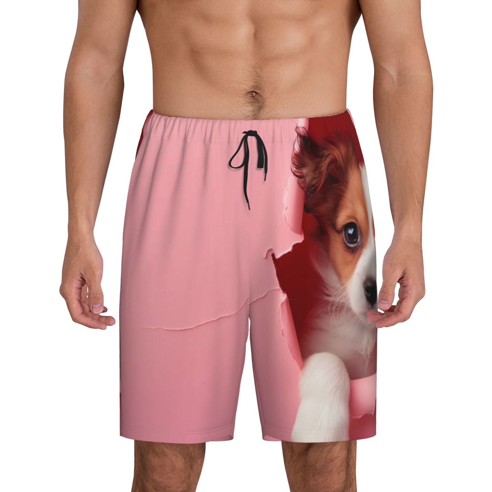 Fotbe Puppy Peeking Through Pink Pajama Shorts for Men, Men's Pajama ...
