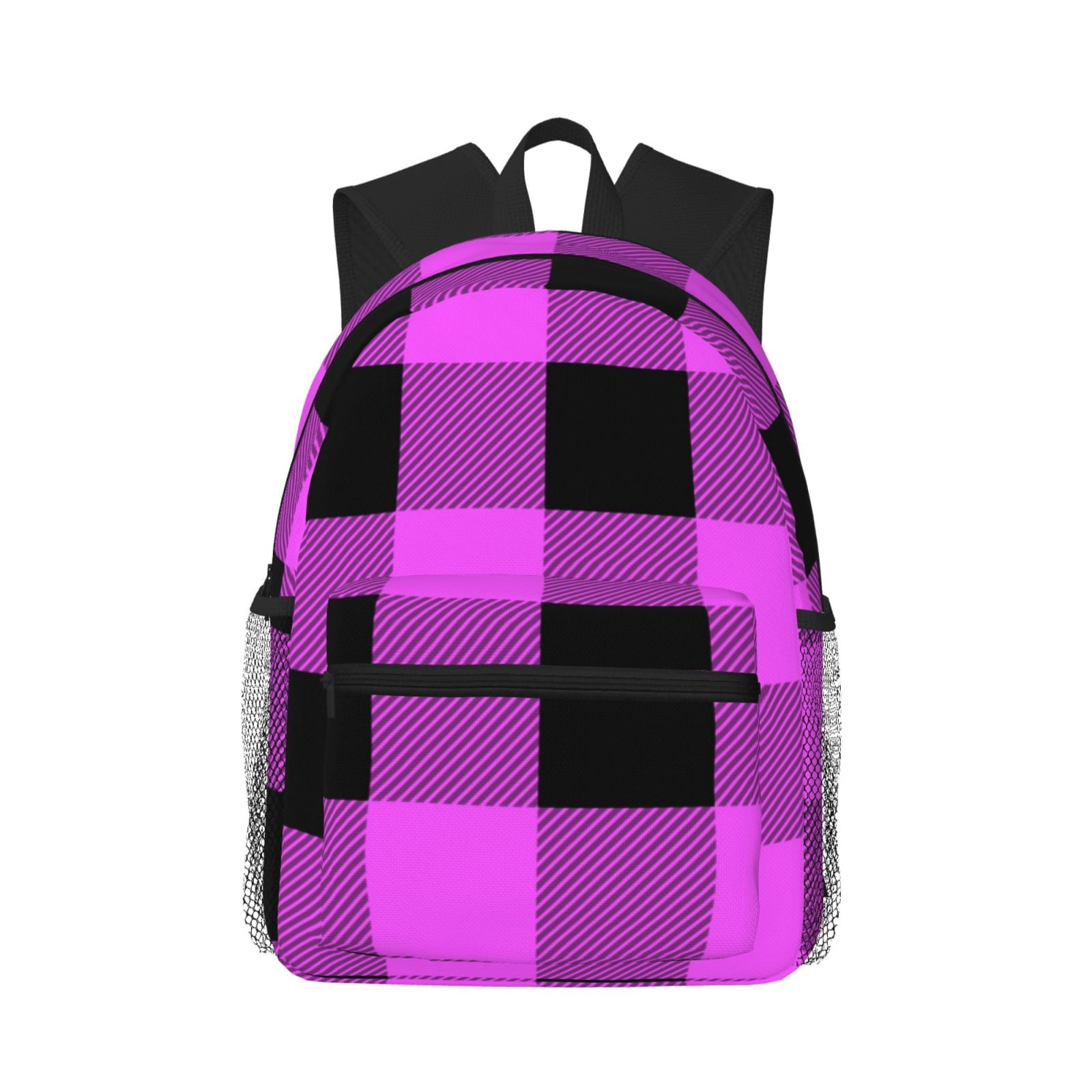 Fotbe Purple Black Buffalo Plaid Lightweight Casual Laptop Backpack for ...