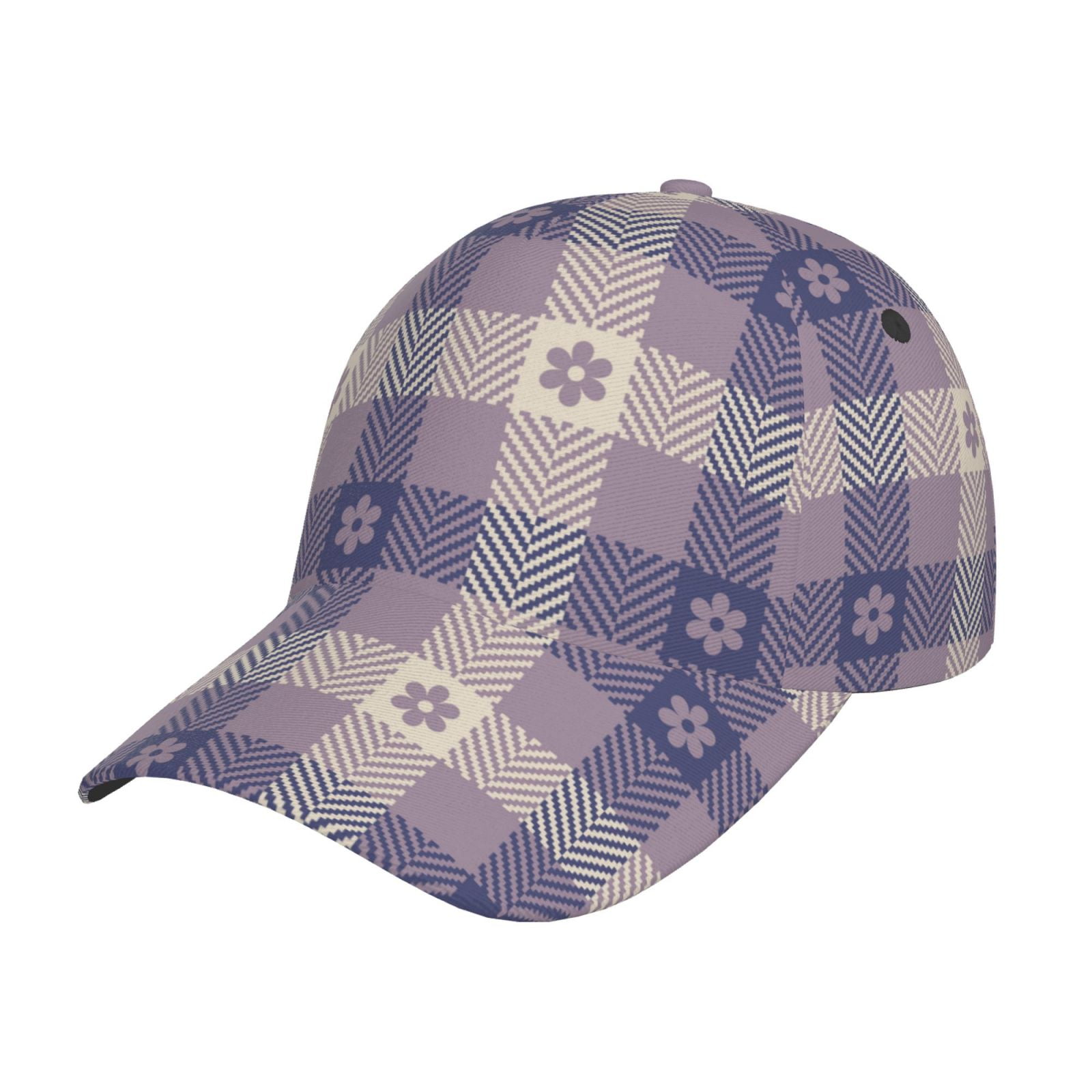 Fotbe Purple Floral Gingham Check Plaid Baseball Cap, Purple Floral ...