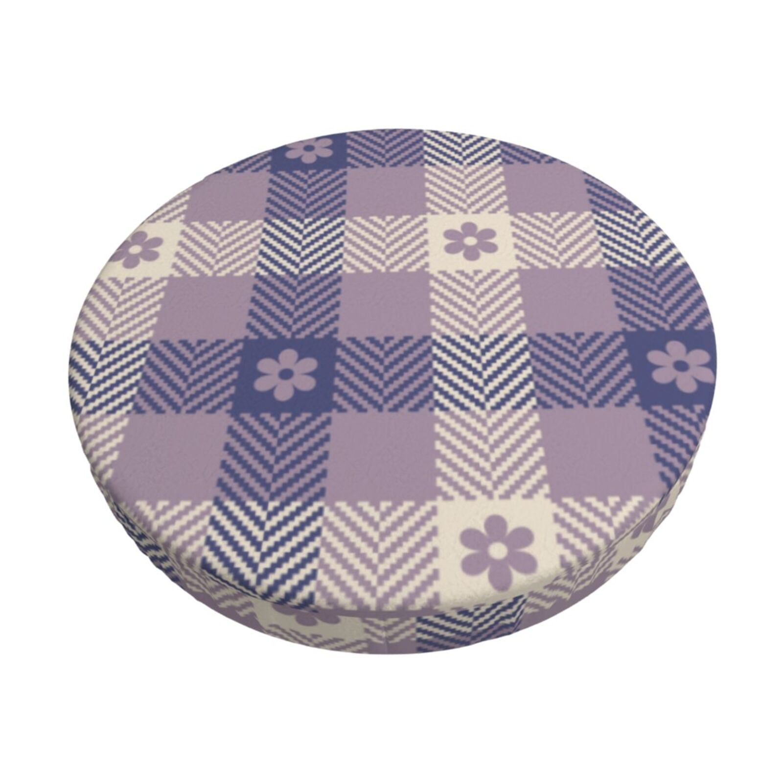 Fotbe Purple Floral Gingham Check Plaid Stool Covers Round,Waterproof ...