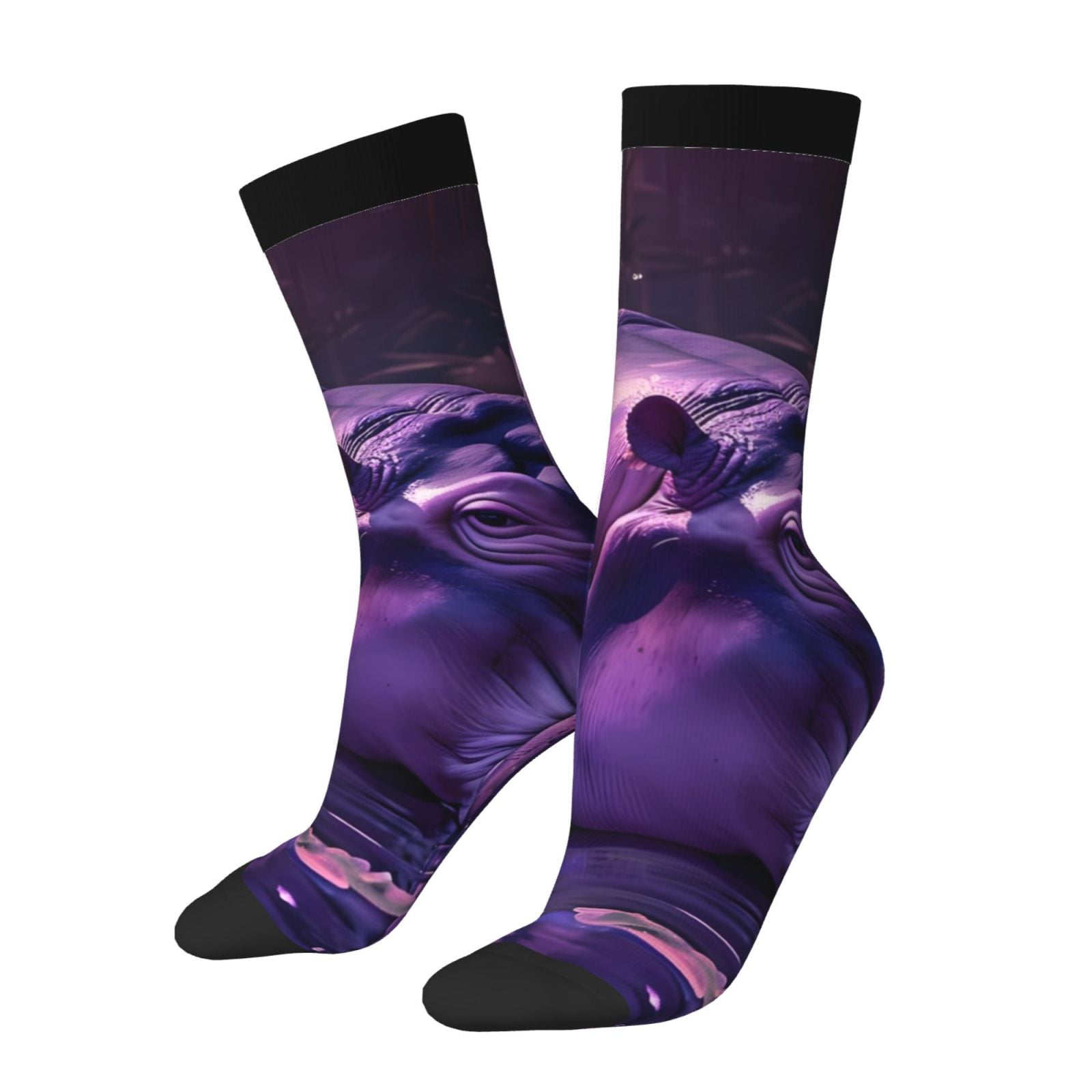 Fotbe Purple Hippo In Water Pattern Long Socks for Men & Women ...
