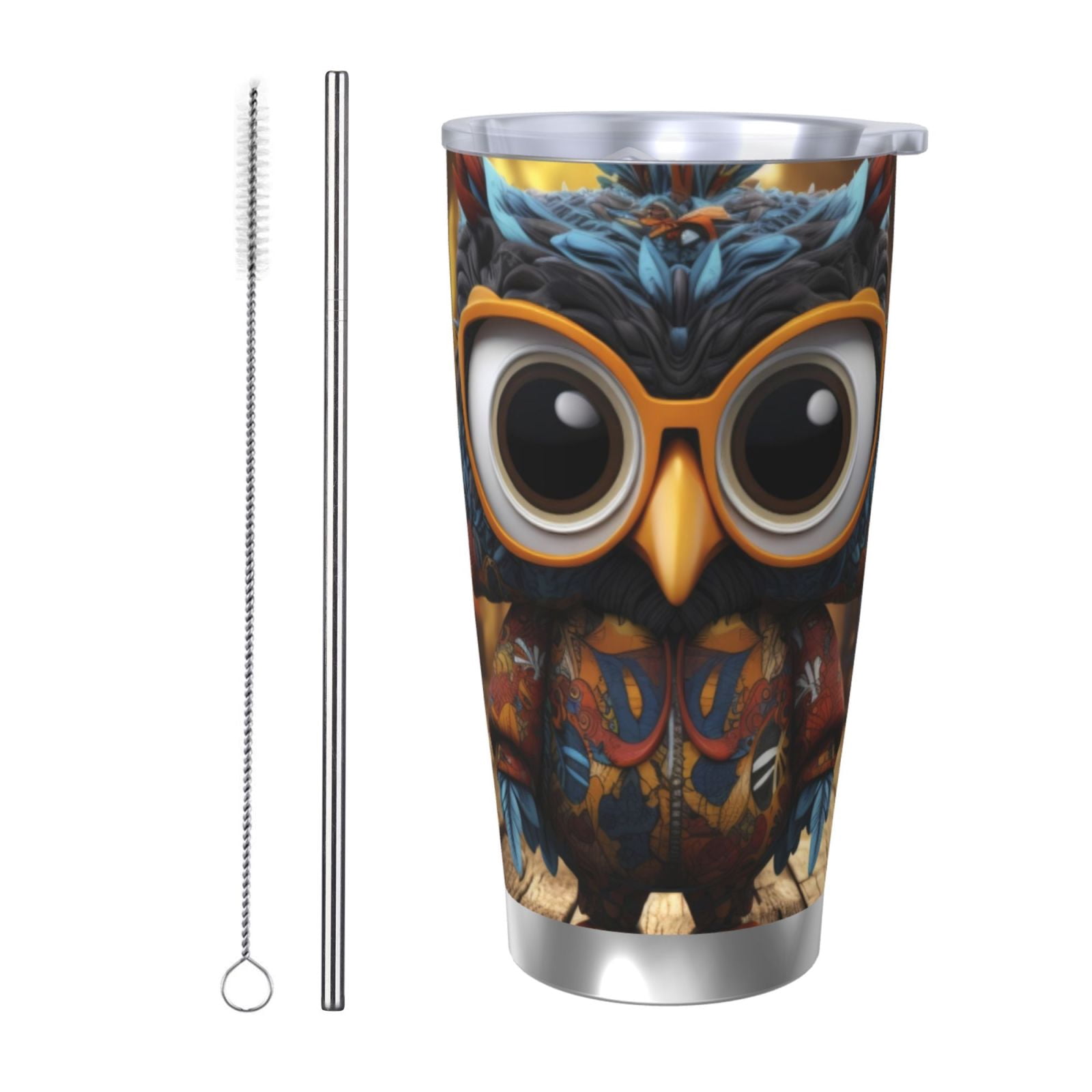 Fotbe Quirky Owl With Glasses Pattern 20 oz Tumbler Stainless Steel ...