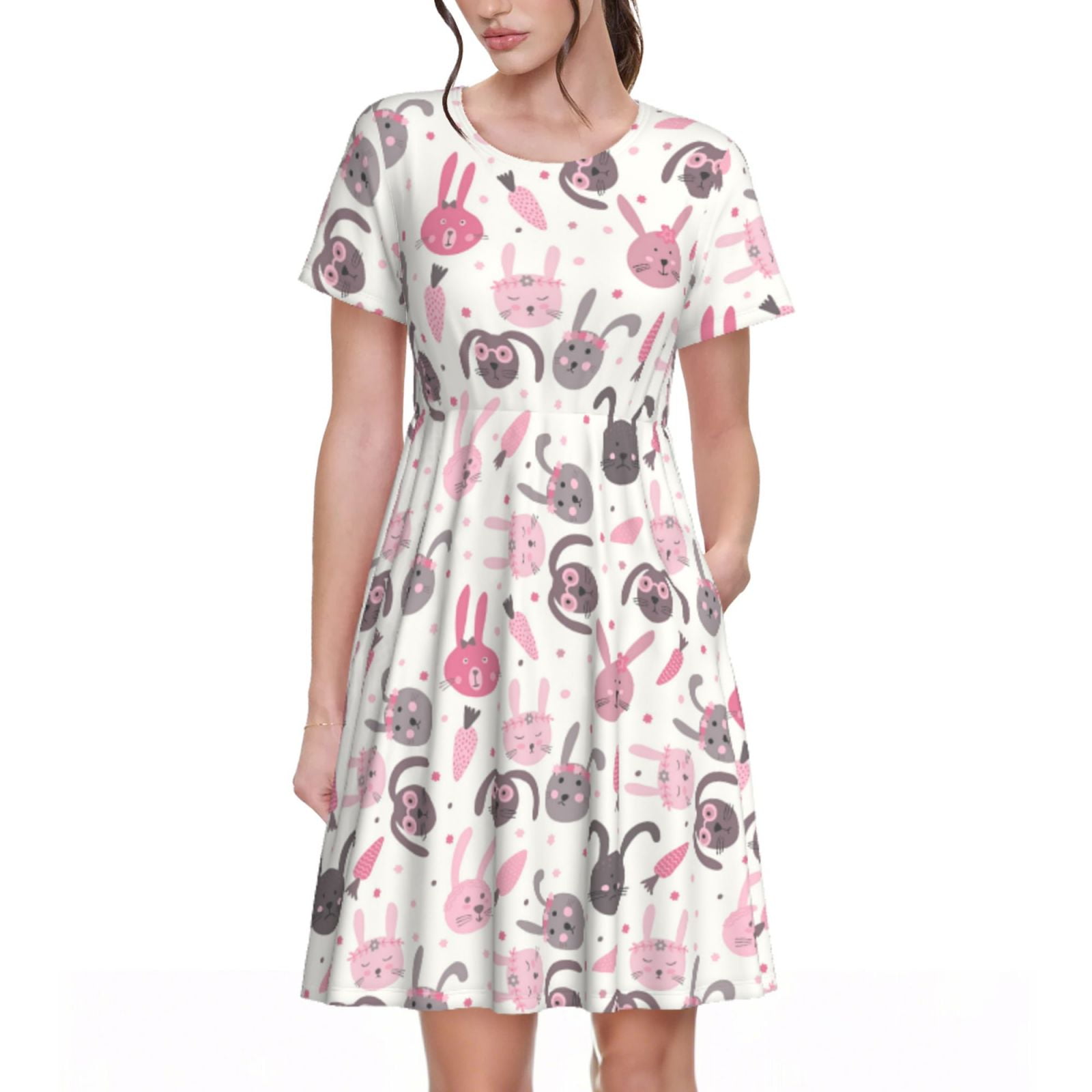 Fotbe Rabbit And Carrot Pattern Dress Casual Womens Fashion Short ...