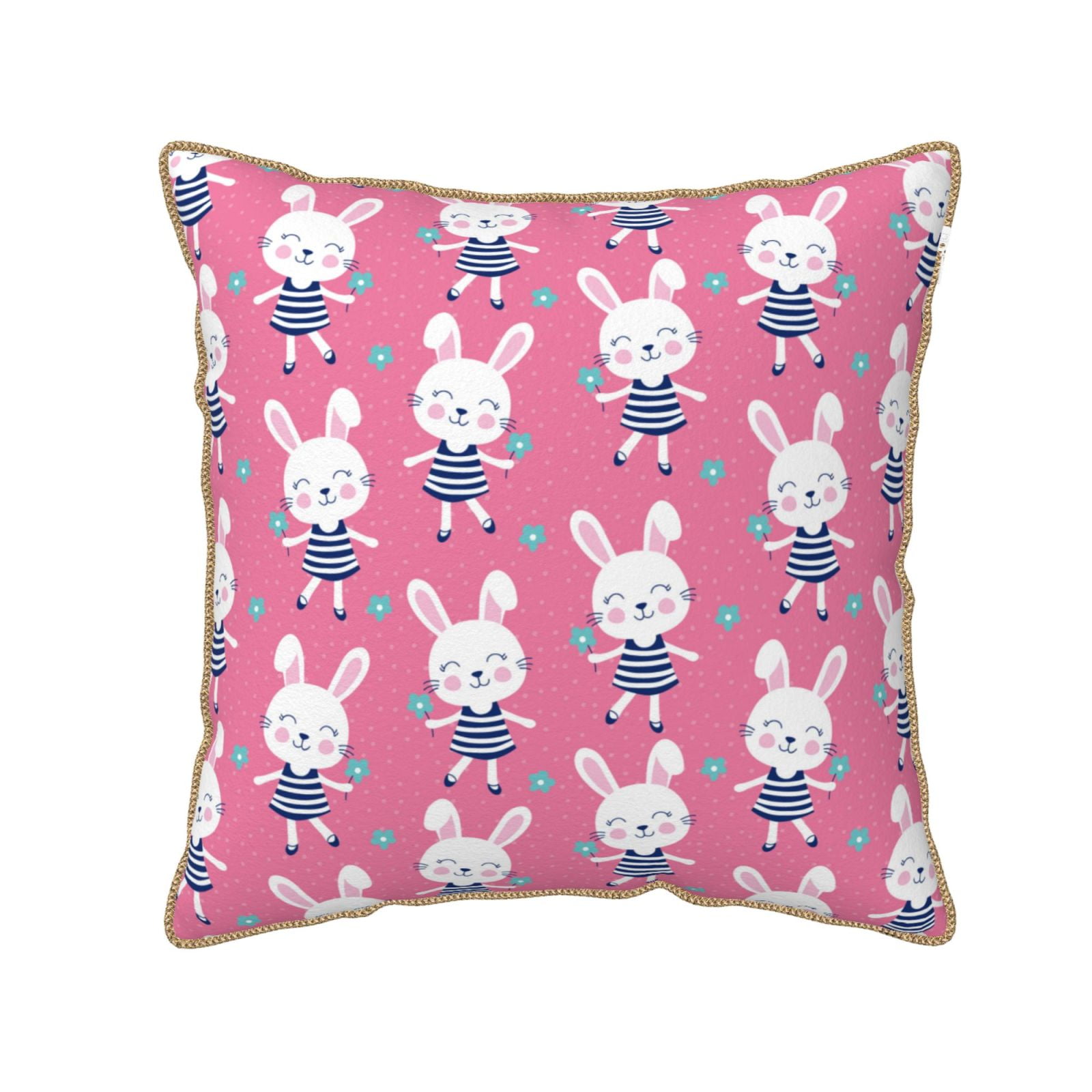 Fotbe Rabbit Holding Flowers Pattern Velvet Decorative Throw Pillow ...