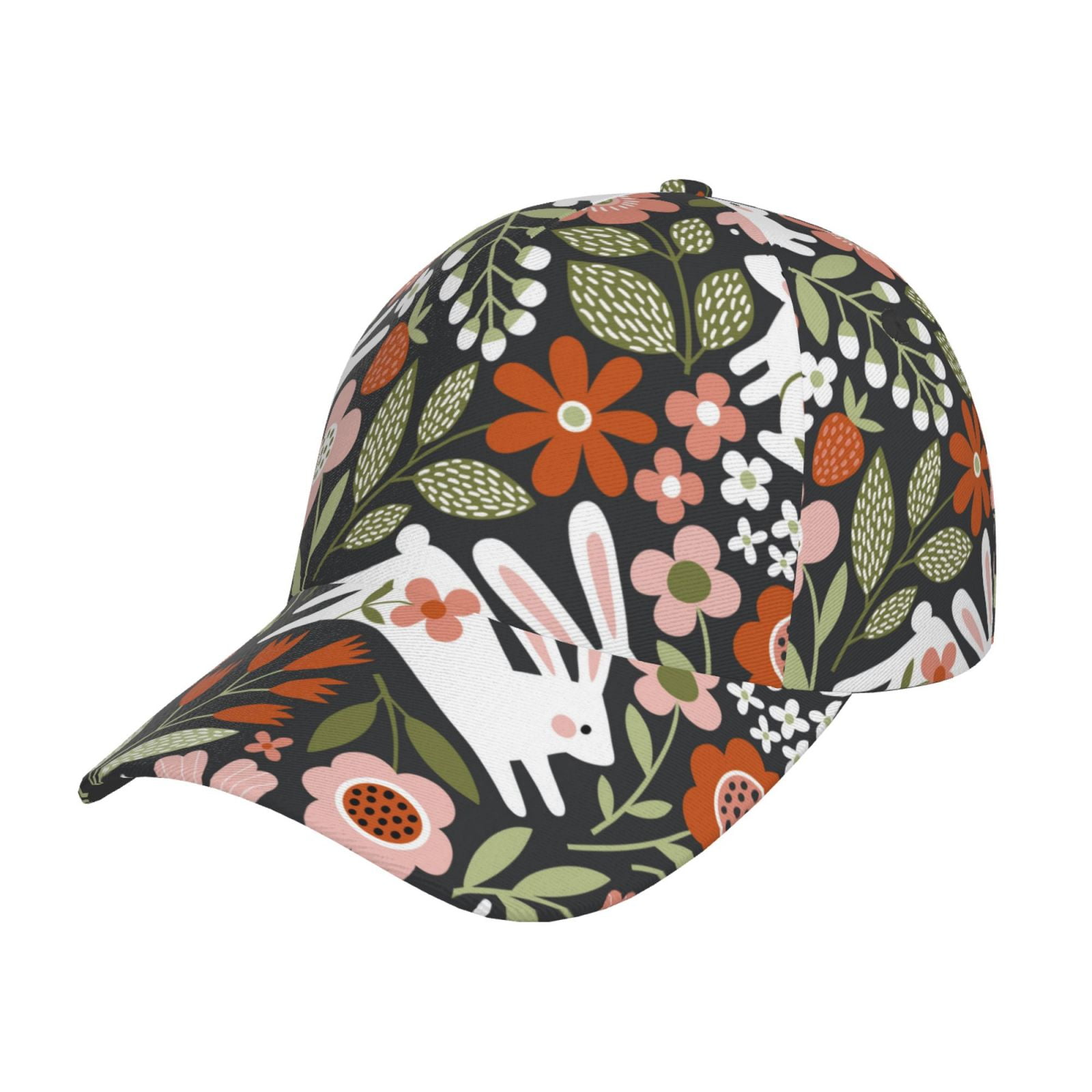 Fotbe Rabbits On Floral Baseball Cap, Rabbits On Floral Print Dad Hat ...