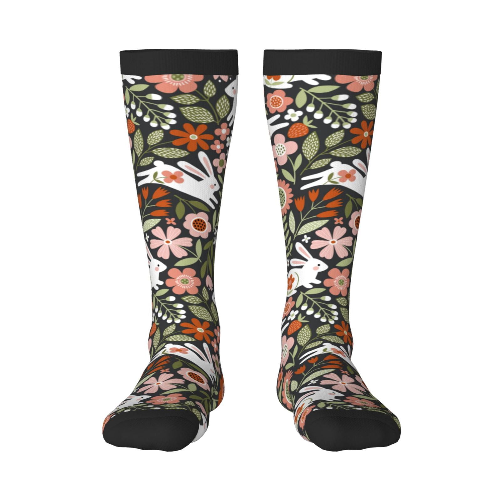 Fotbe Rabbits on Floral print Women's Men's Novelty Crew Socks Cotton ...