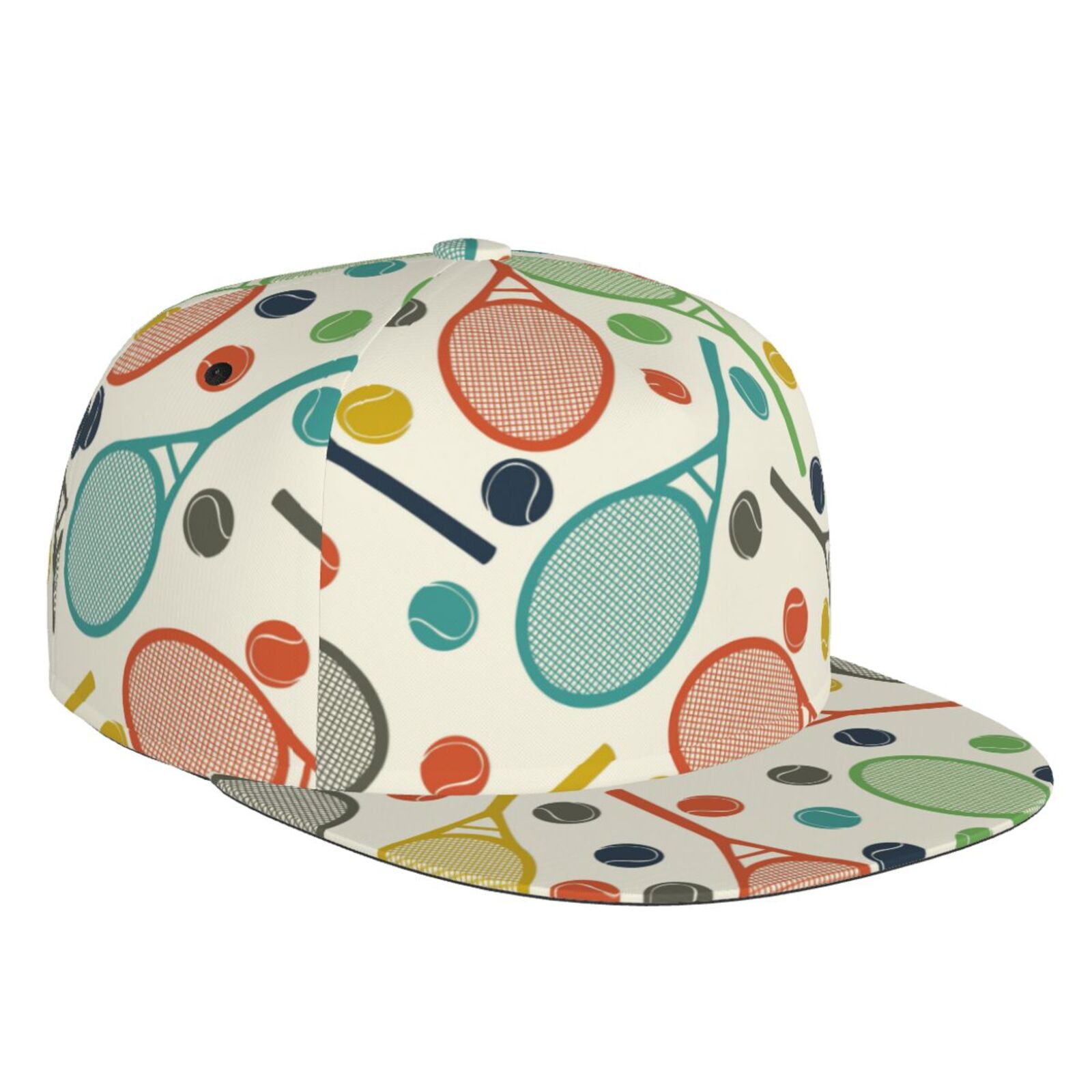 Fotbe Racket and Tennis Ball Flat Bill Visor Cap Classic Snapback Hat ...
