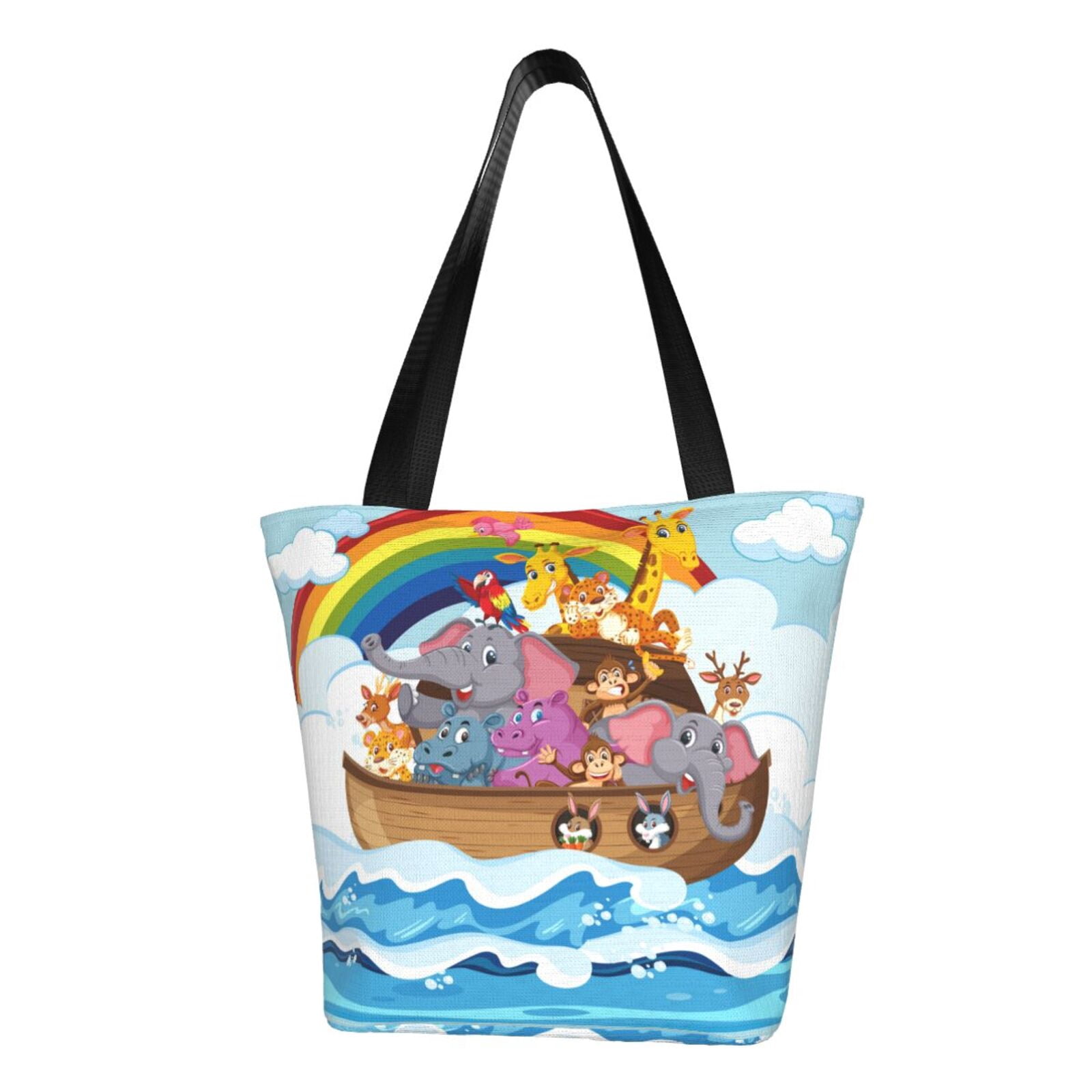 Fotbe Rainbow Animals on Noah's Ark Pattern Beach Tote,Shoulder Handbag ...