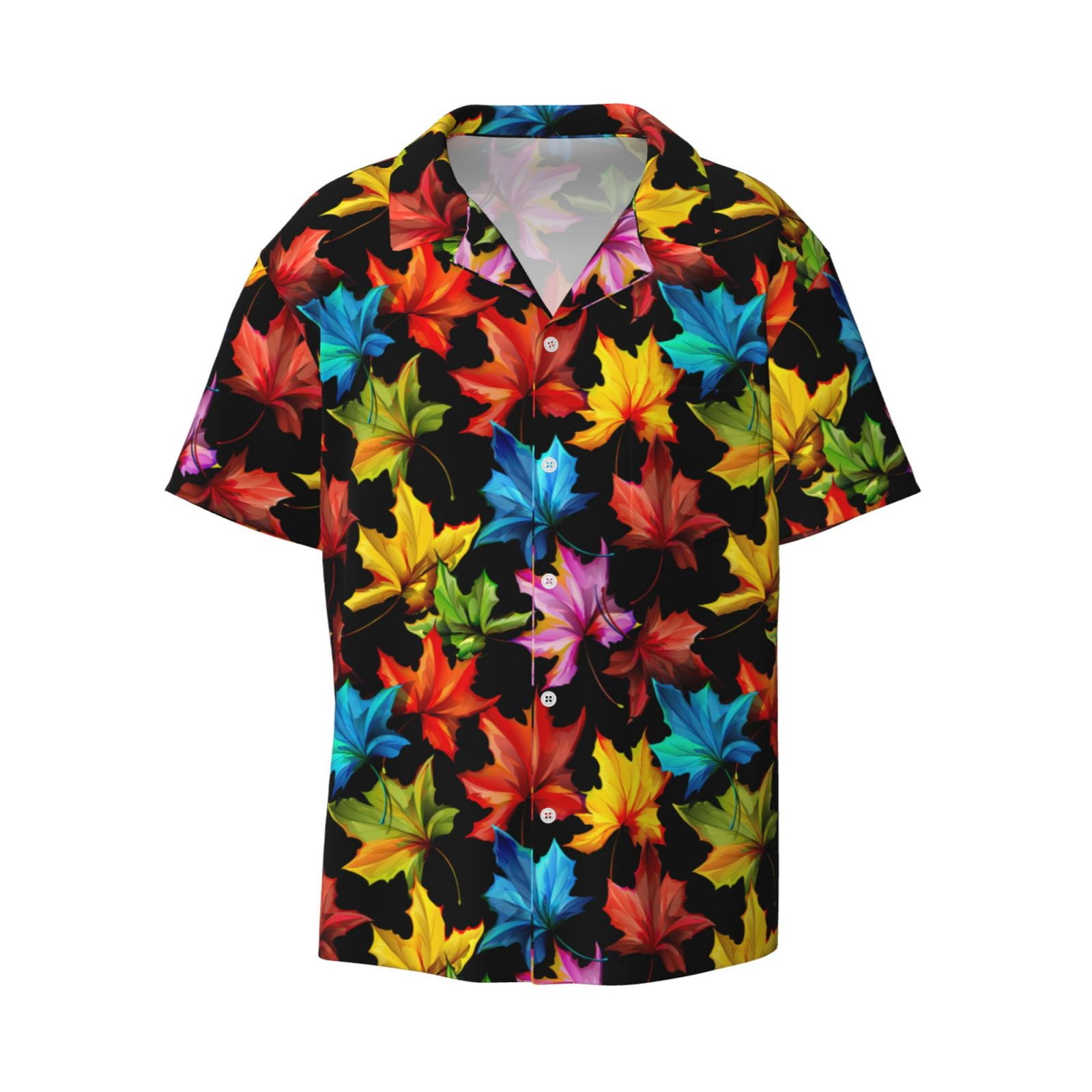 Fotbe Rainbow Colorful Maple Leaves print Short Sleeve Button Down ...