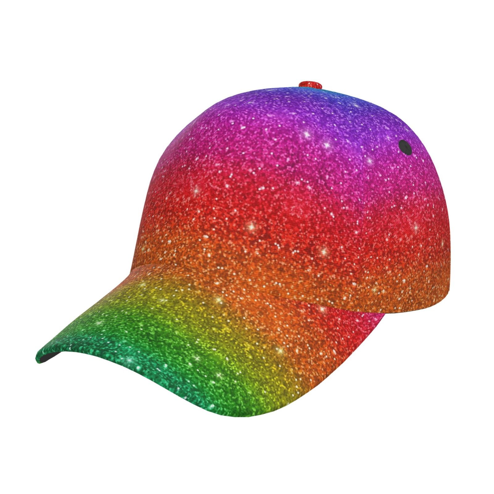 Fotbe Rainbow Glitter Baseball Cap, Rainbow Glitter Print Dad Hat ...