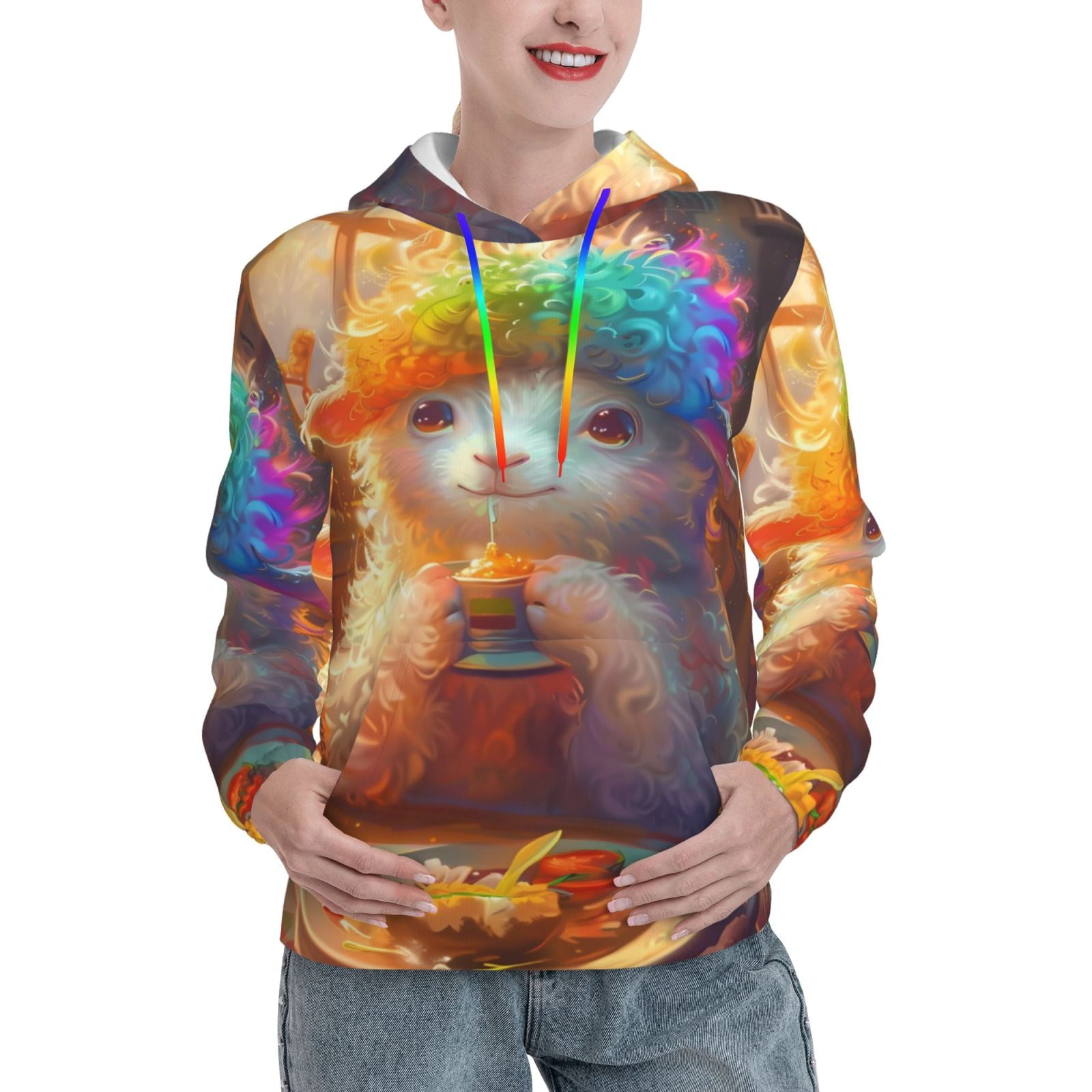 Fotbe Rainbow Lamb Breakfast Pattern Womens Long Sleeve Hoodie ...