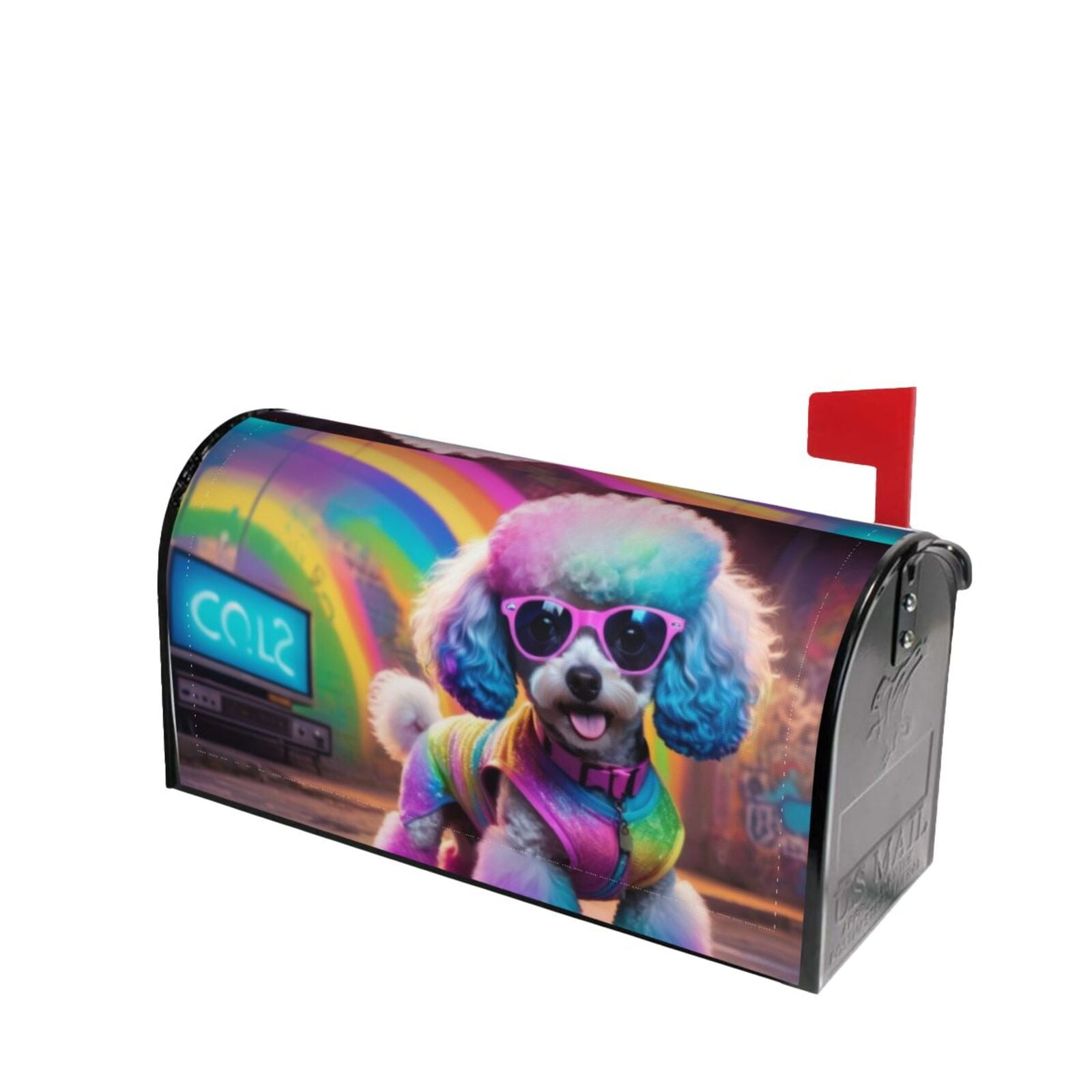 Fotbe Rainbow Poodle Urban Street Mailbox Covers Post Letter Box Cover ...