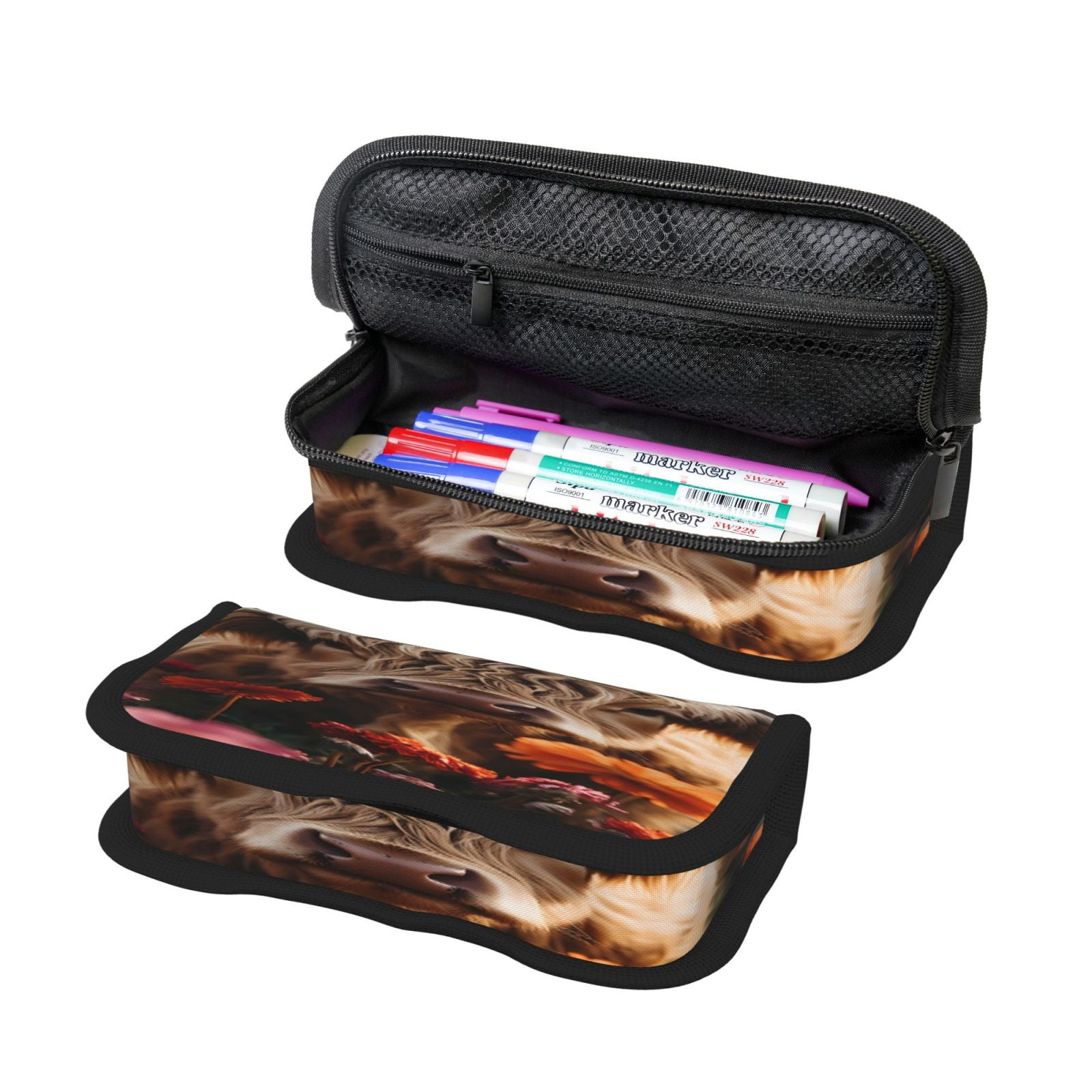 Fotbe Realistic Flower Cow Pattern Pencil Case,Canvas Pen Case, Multi ...