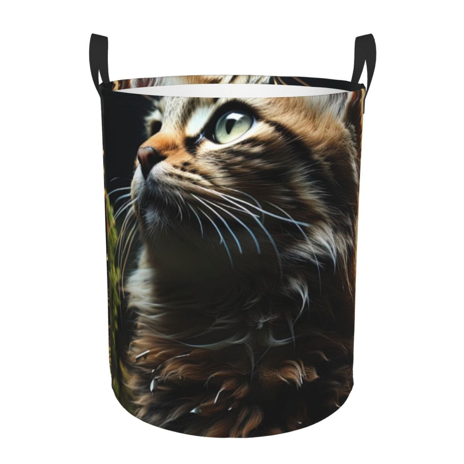 Fotbe Realistic Style Cute Cat Laundry Basket with Handles, Waterproof ...