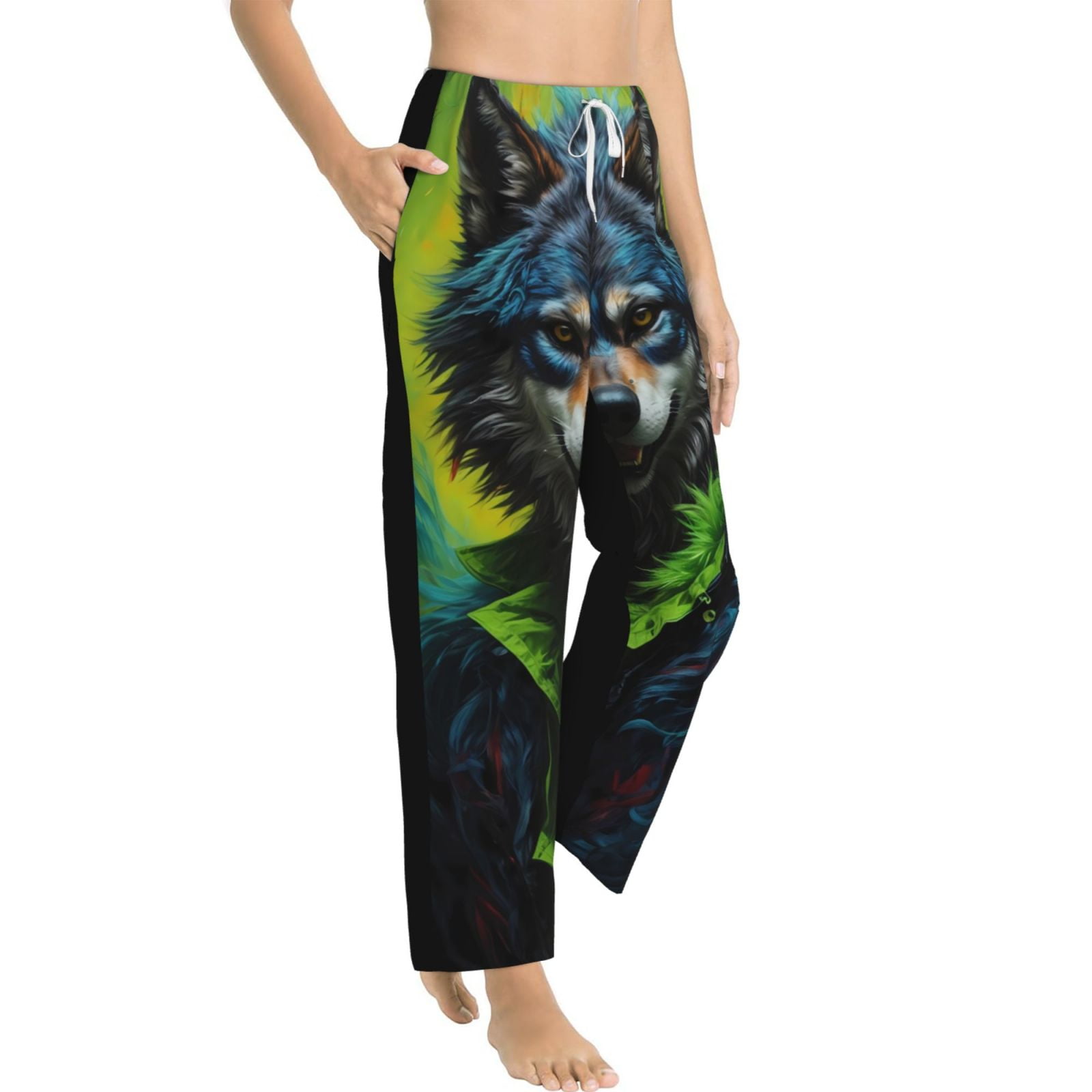 Fotbe Realistic Style Wolf Warrior Women's Pajama Pants,Sleepwear Pants ...
